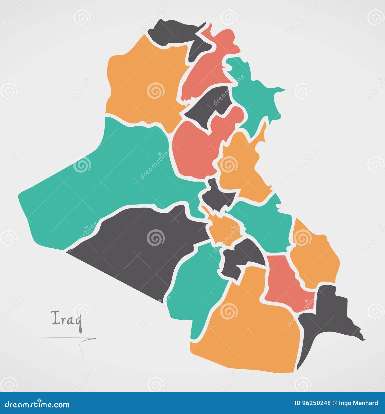 Iraq Map with States and Modern Round Shapes Stock Vector ...
