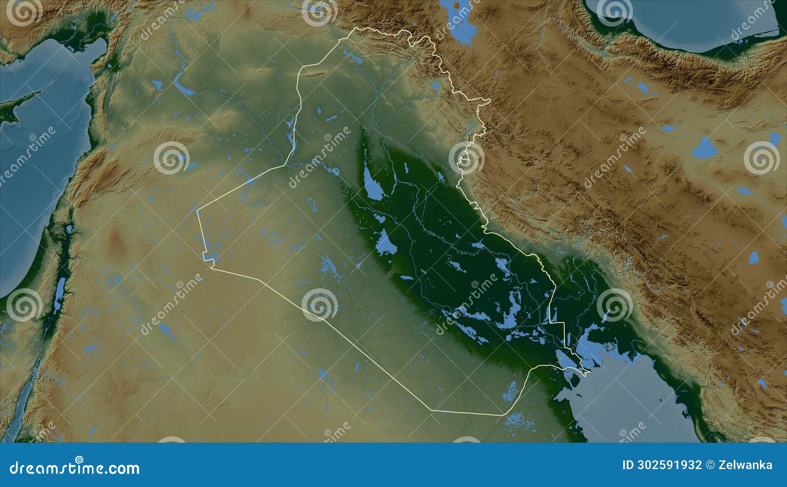 Iraq outlined. Physical stock illustration. Illustration of planet ...