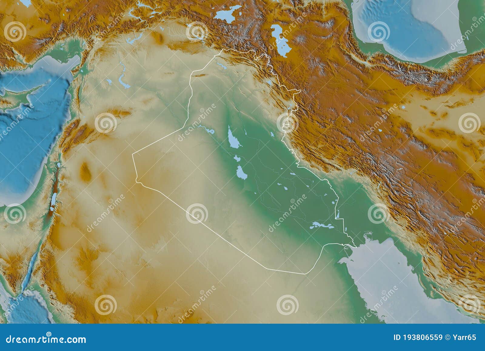 Iraq outlined. Relief stock illustration. Illustration of region ...