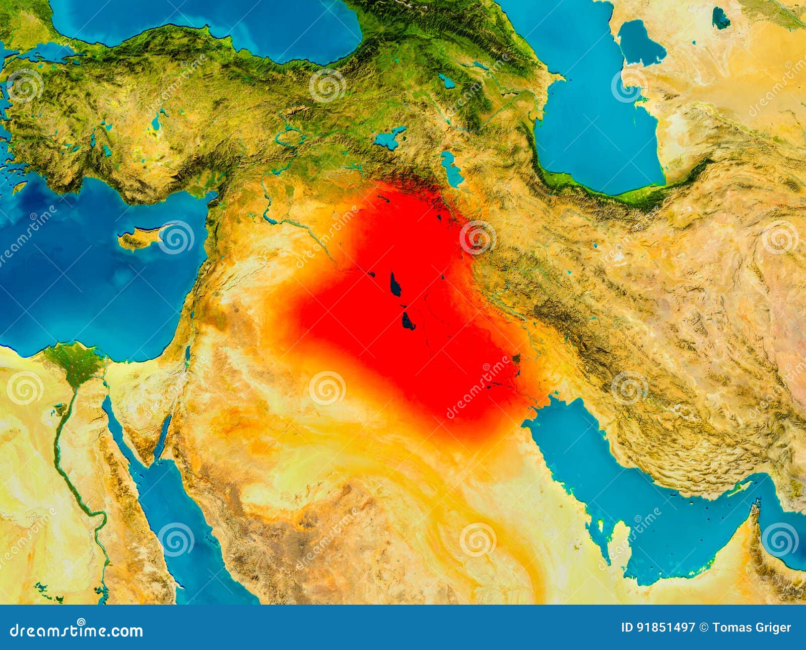 Iraq on physical map stock illustration. Illustration of detailed ...