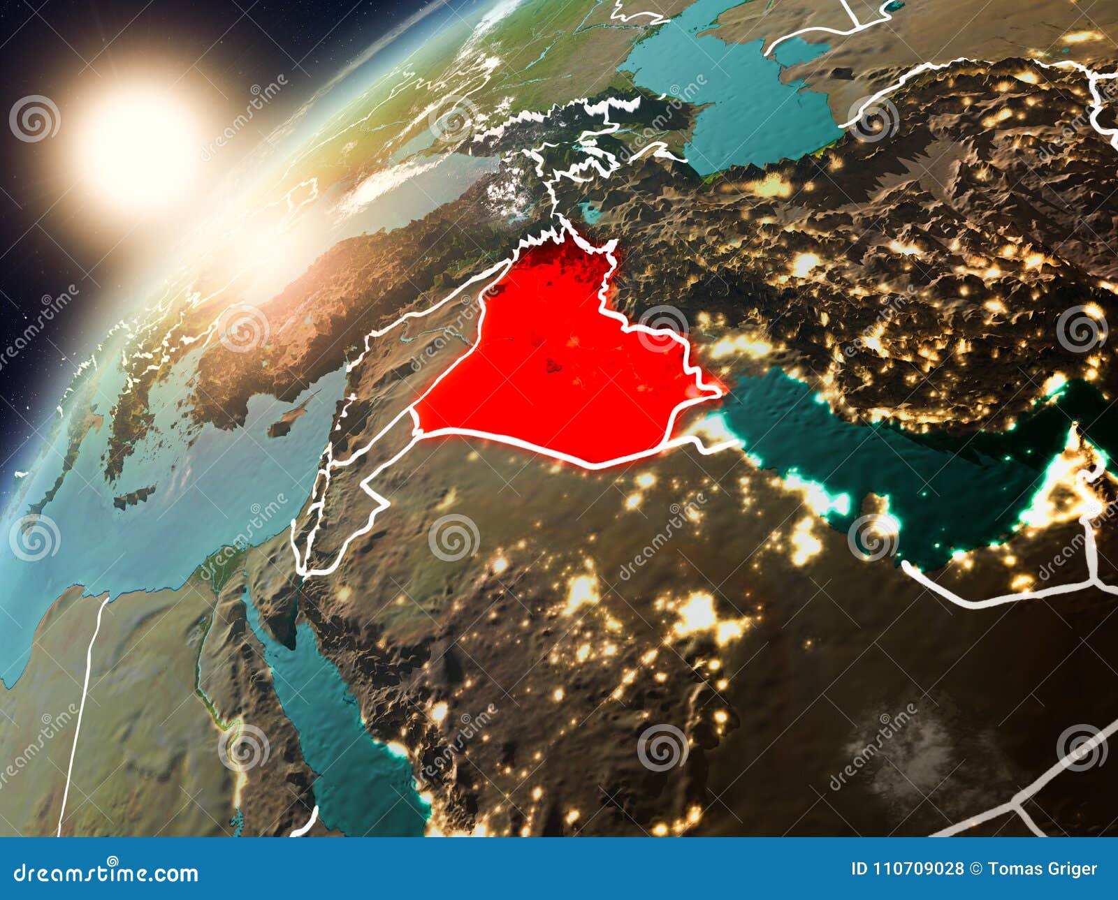 Iraq on Planet Earth in Sunset Stock Illustration - Illustration of ...