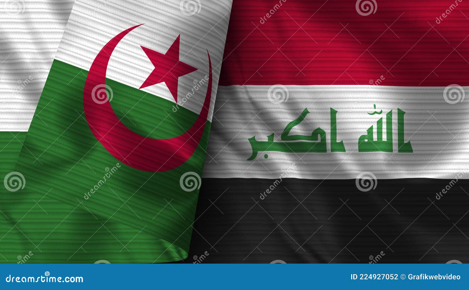 Iraq and Algeria Realistic Flag â€“ Fabric Texture Illustration Stock ...