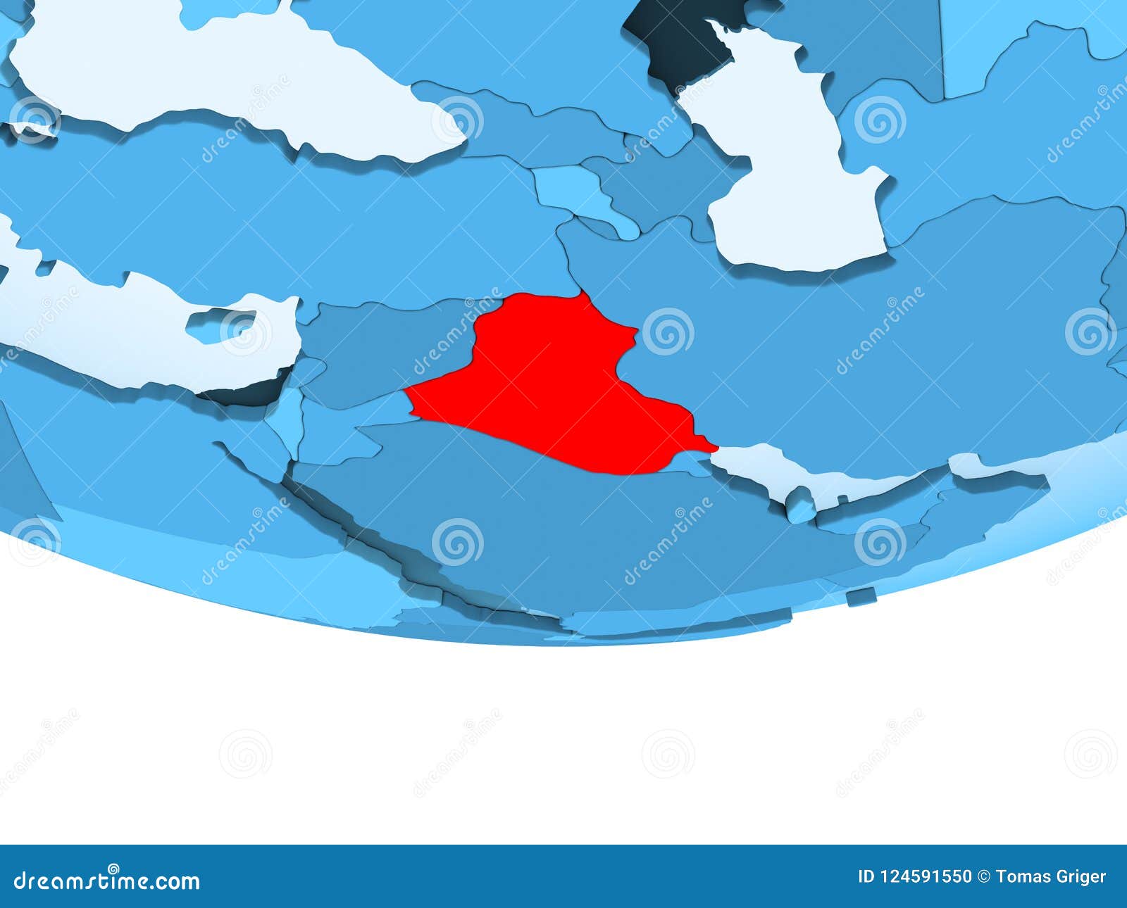 Iraq in red on blue map stock illustration. Illustration of country ...
