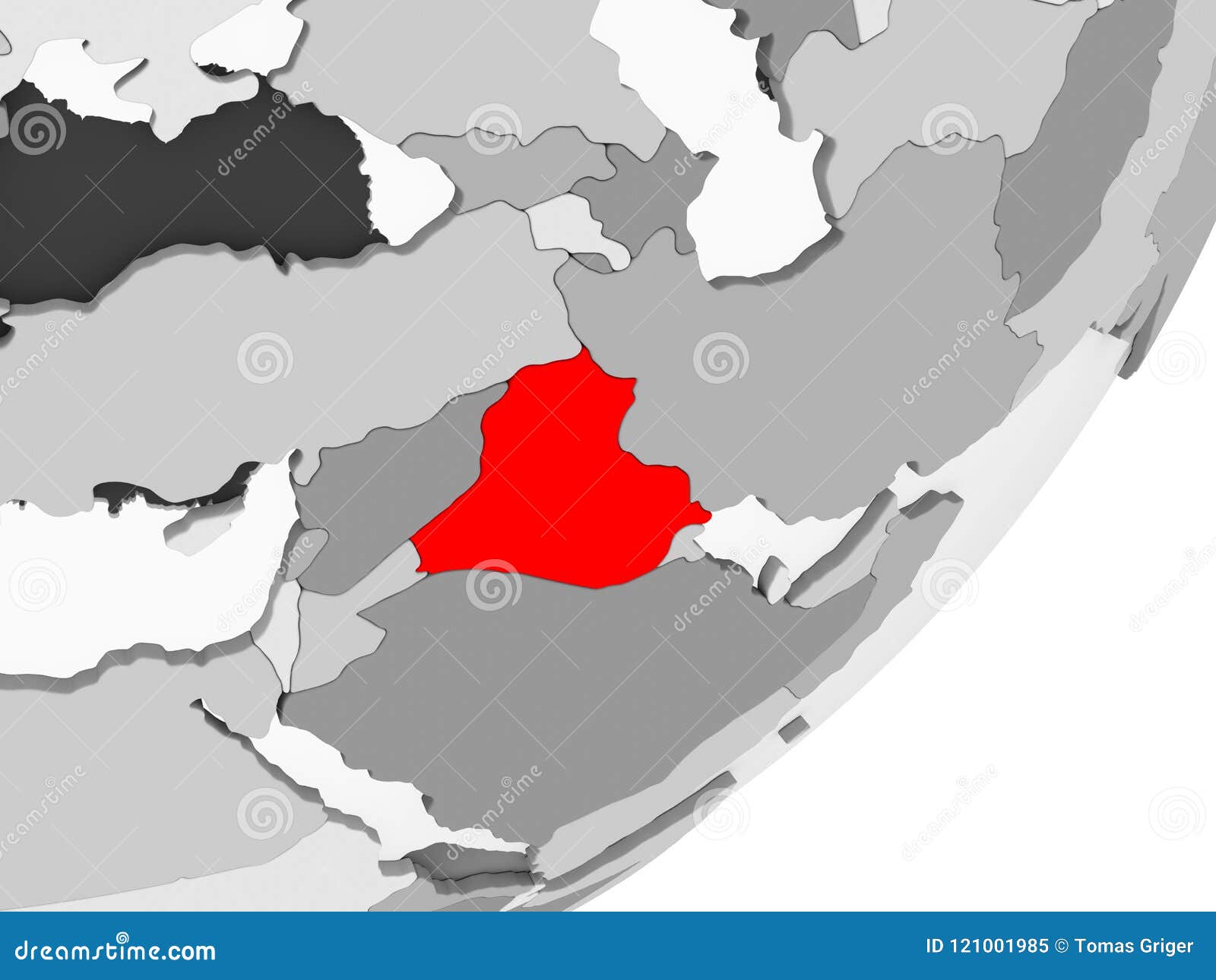 Iraq in red on grey map stock illustration. Illustration of ...