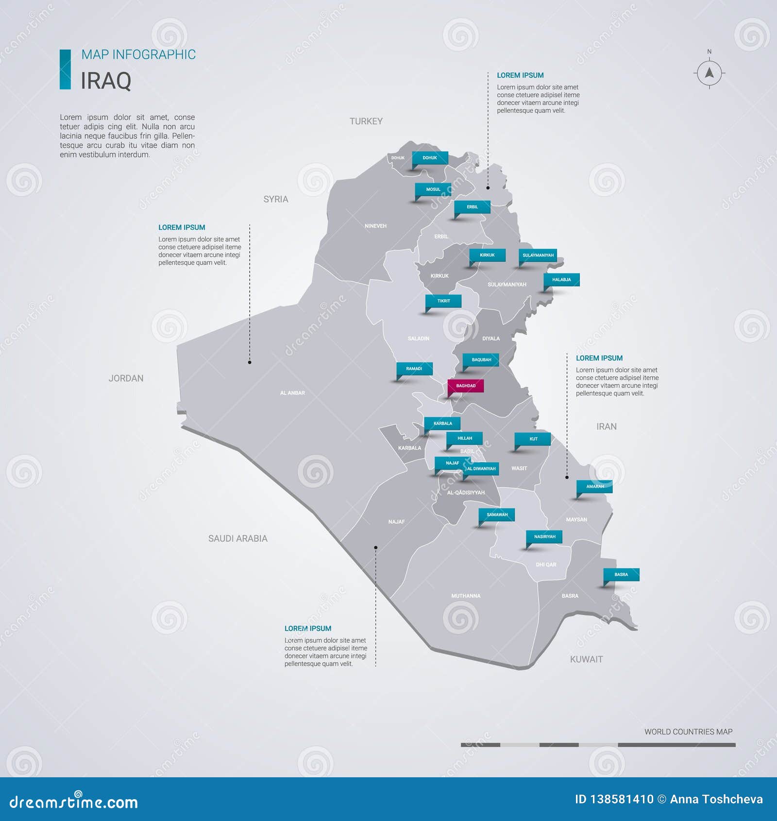 Iraq Vector Map with Infographic Elements, Pointer Marks Stock Vector ...