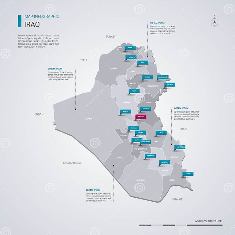 Iraq Vector Map with Infographic Elements, Pointer Marks Stock Vector ...