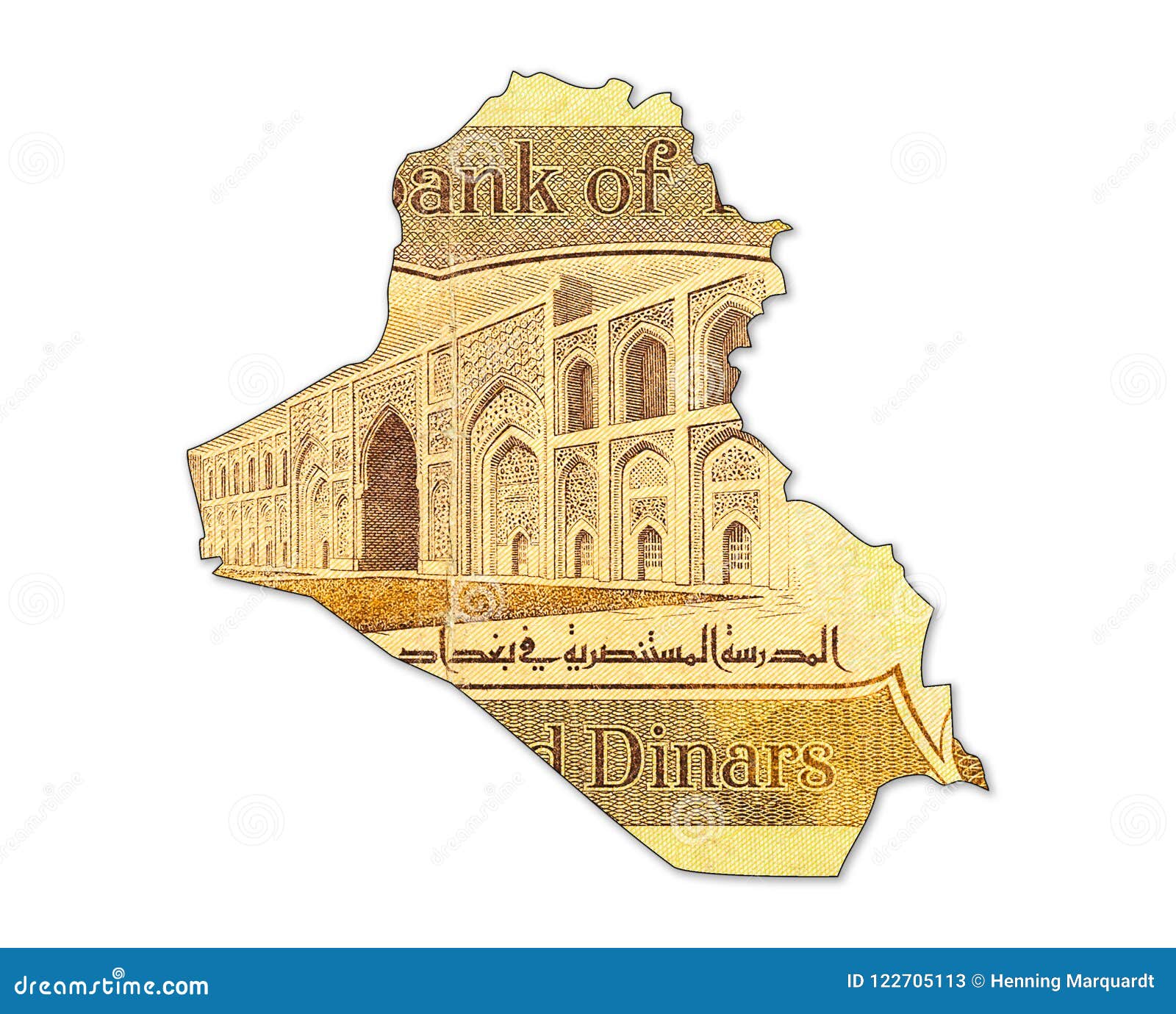 1000 Iraqi Dinar Bank Note in Shape of Iraq Stock Image - Image of ...