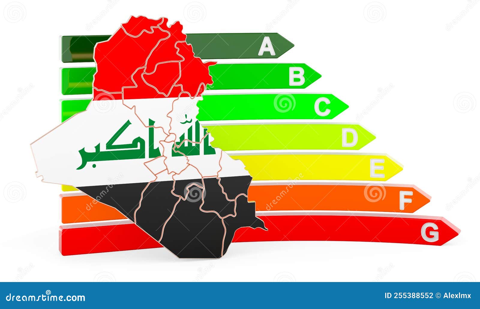 Iraqi Map with Energy Efficiency Rating, 3D Rendering Stock ...