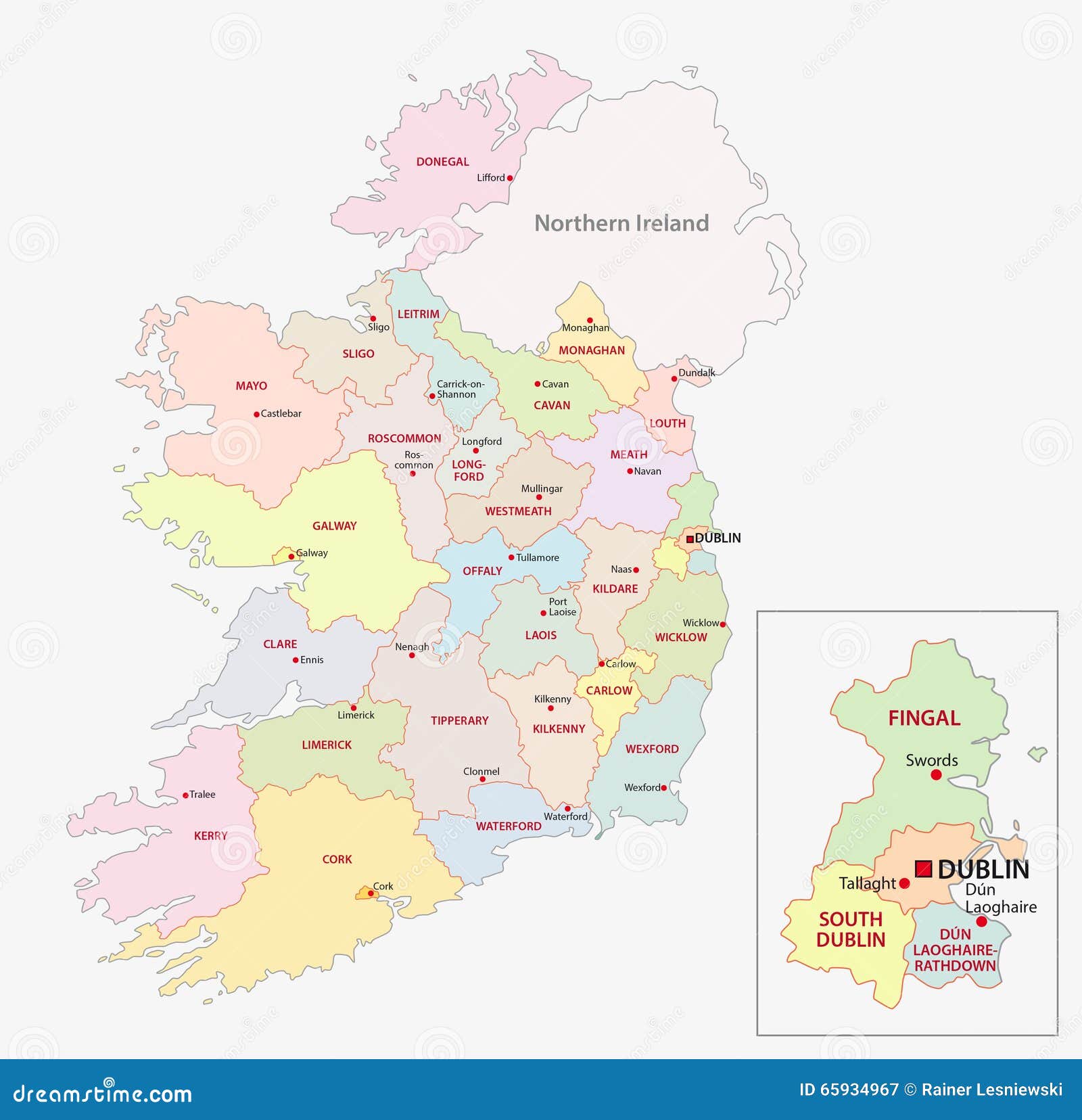 Ireland administrative map stock illustration. Illustration of district ...
