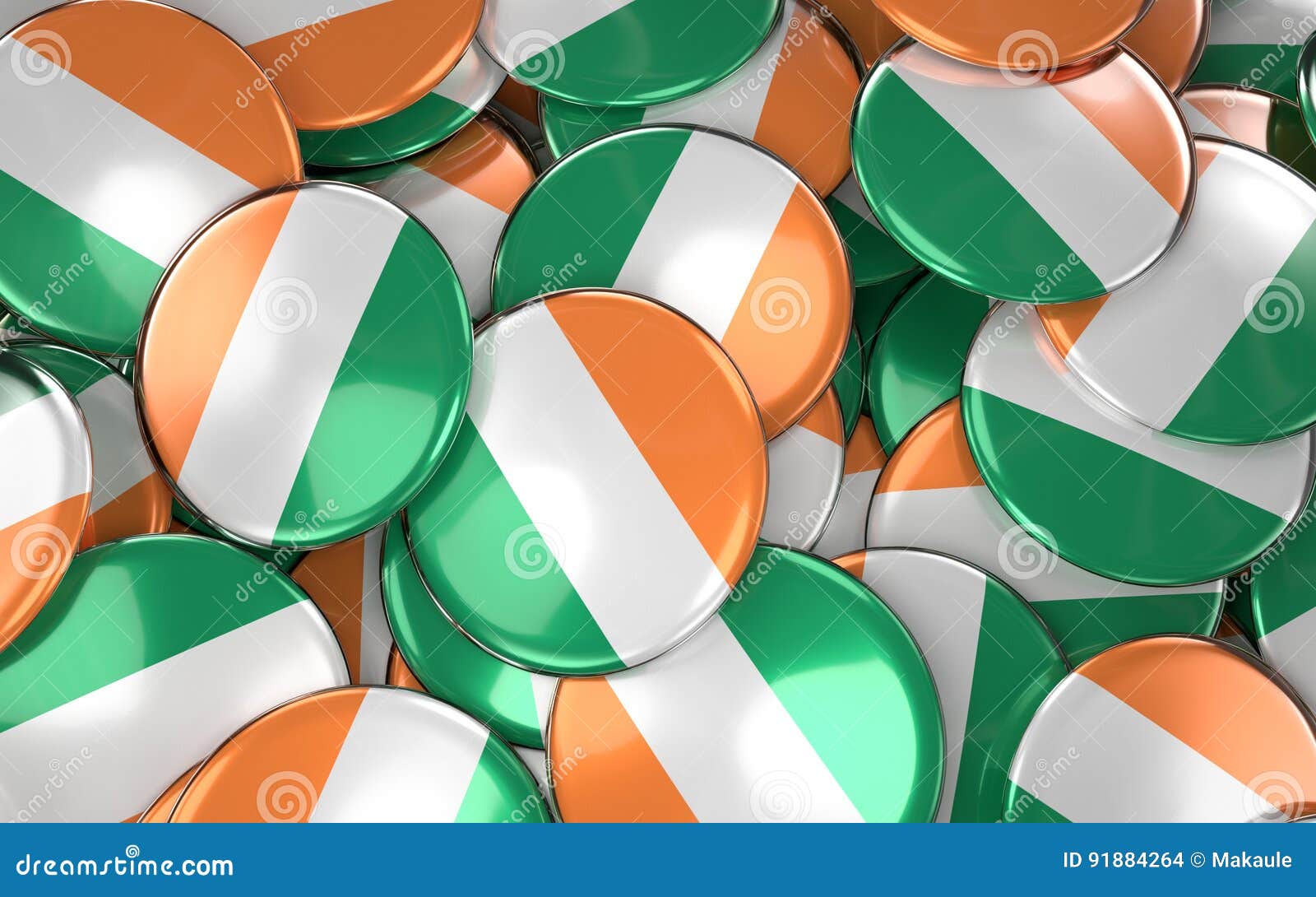 Ireland Badges Background - Pile of Irish Flag Buttons. Stock ...