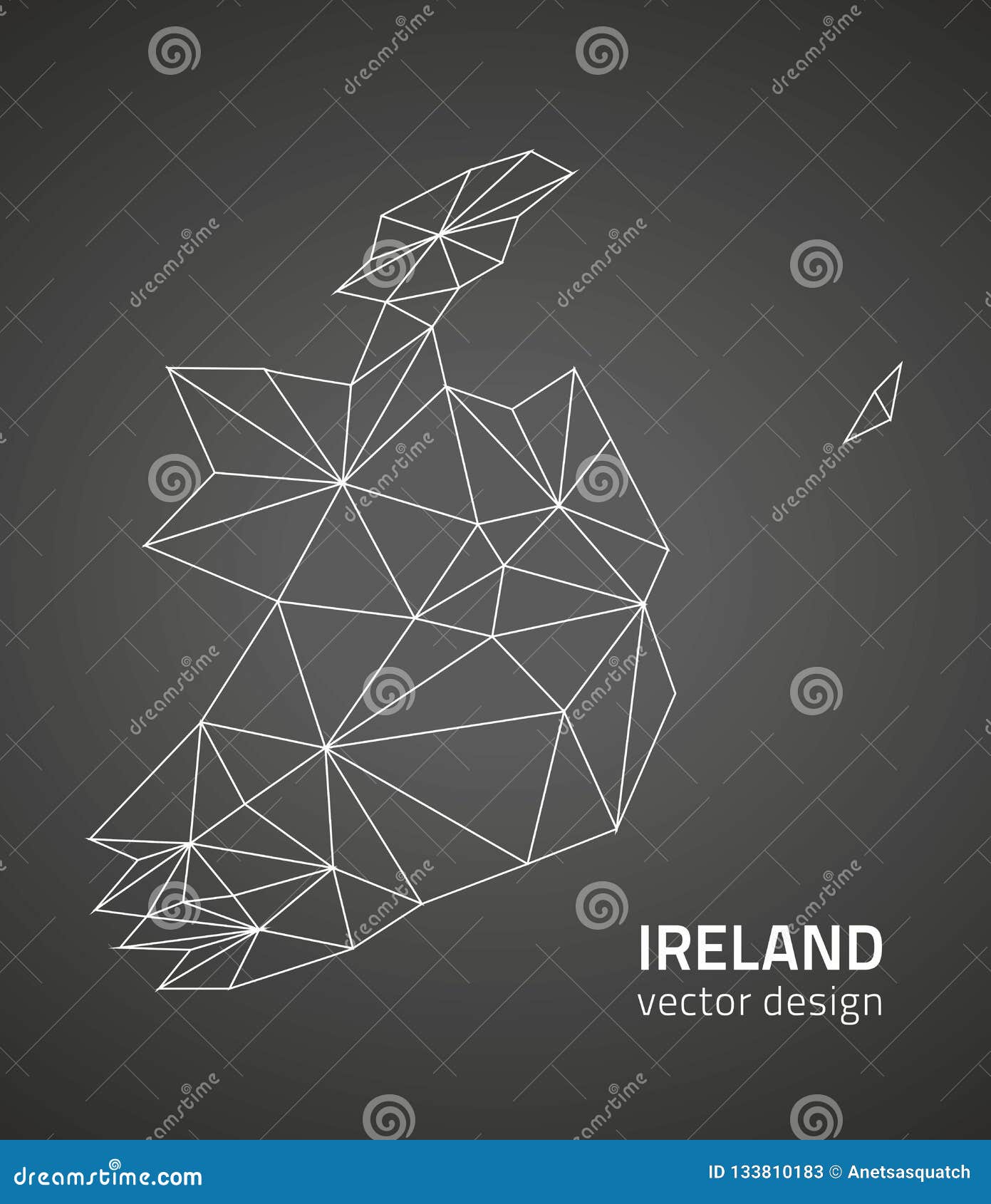 Ireland Black Triangle Vector Perspective Outline Polygonal Map Stock ...