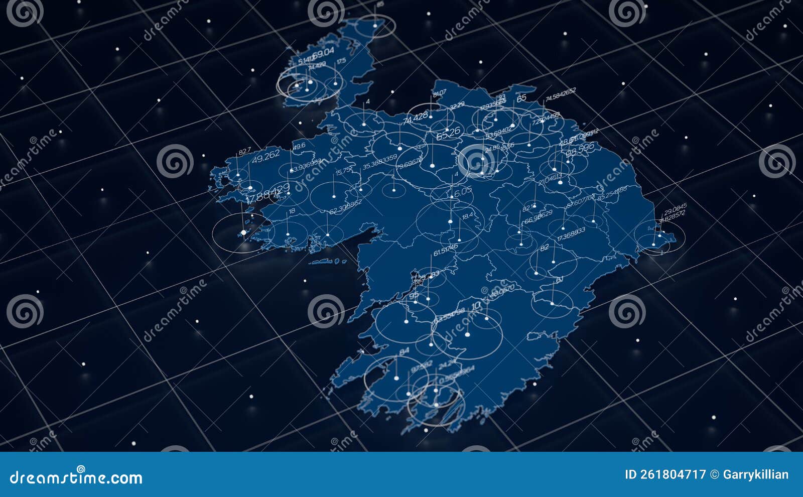 Ireland Blue Map Big Data Visualization. Futuristic Map Infographic ...