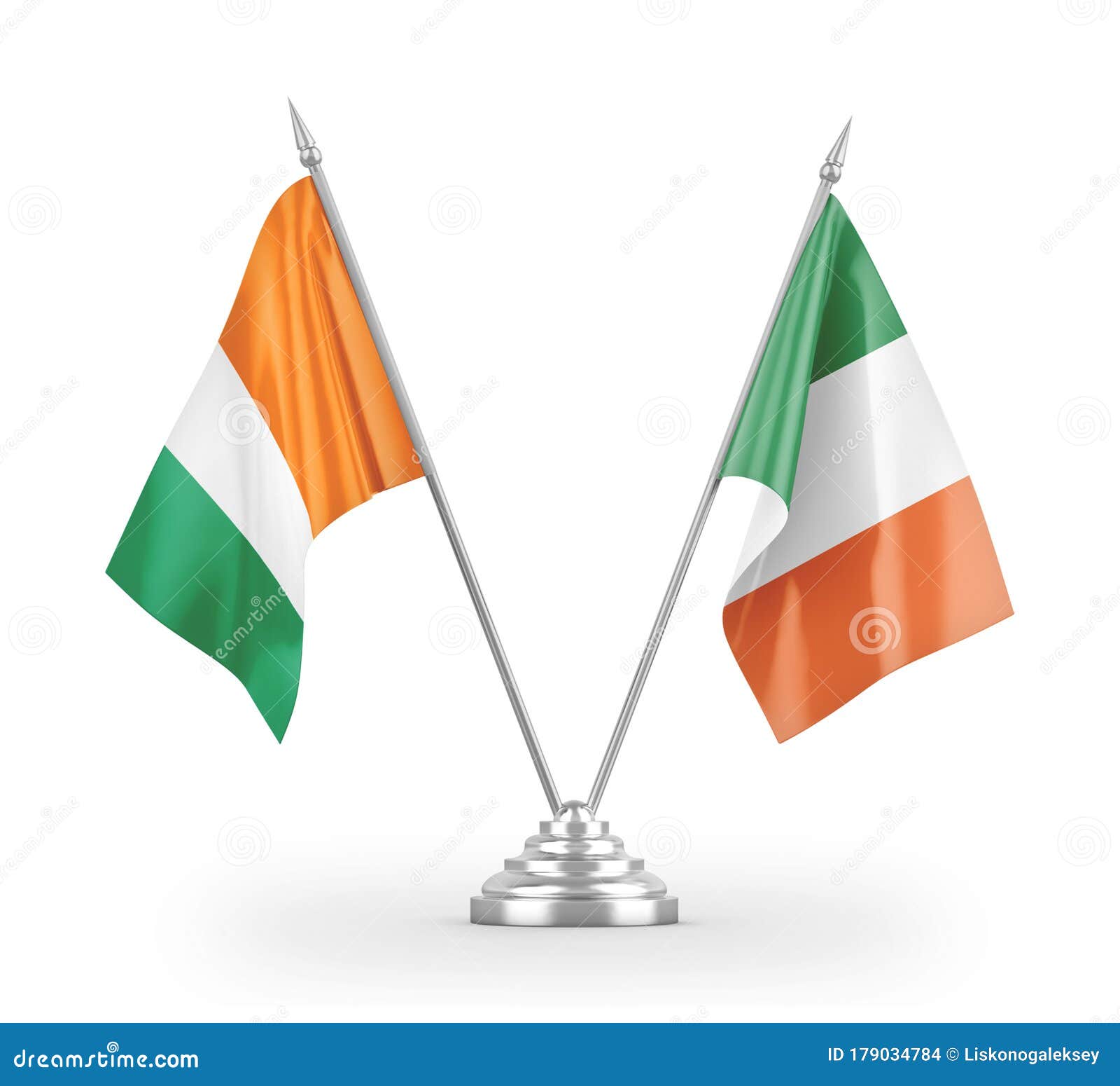 Ireland And Cote D Ivoire Ivory Coast Table Flags Isolated On White 3d Rendering Stock