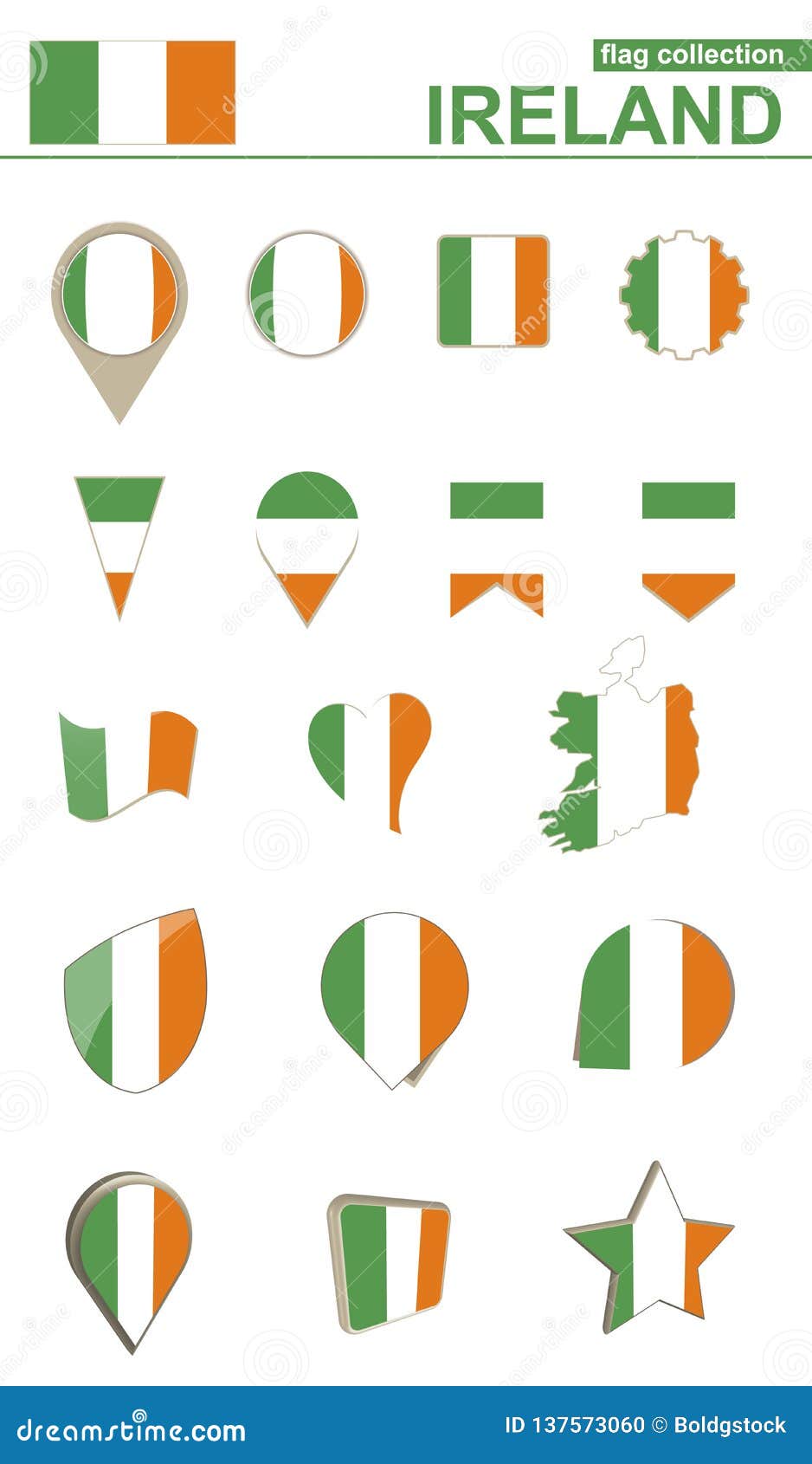 Ireland Flag Collection. Big Set for Design Stock Vector - Illustration ...