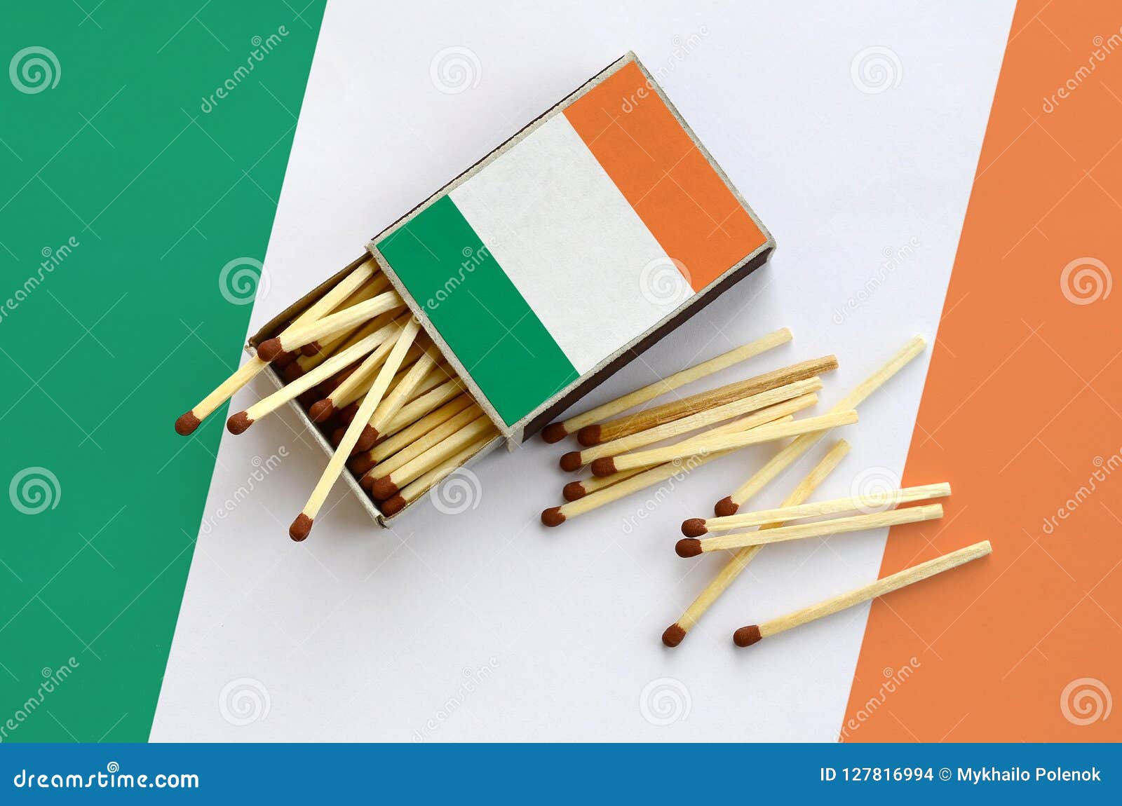 Ireland Flag is Shown on an Open Matchbox, from Which Several Matches ...