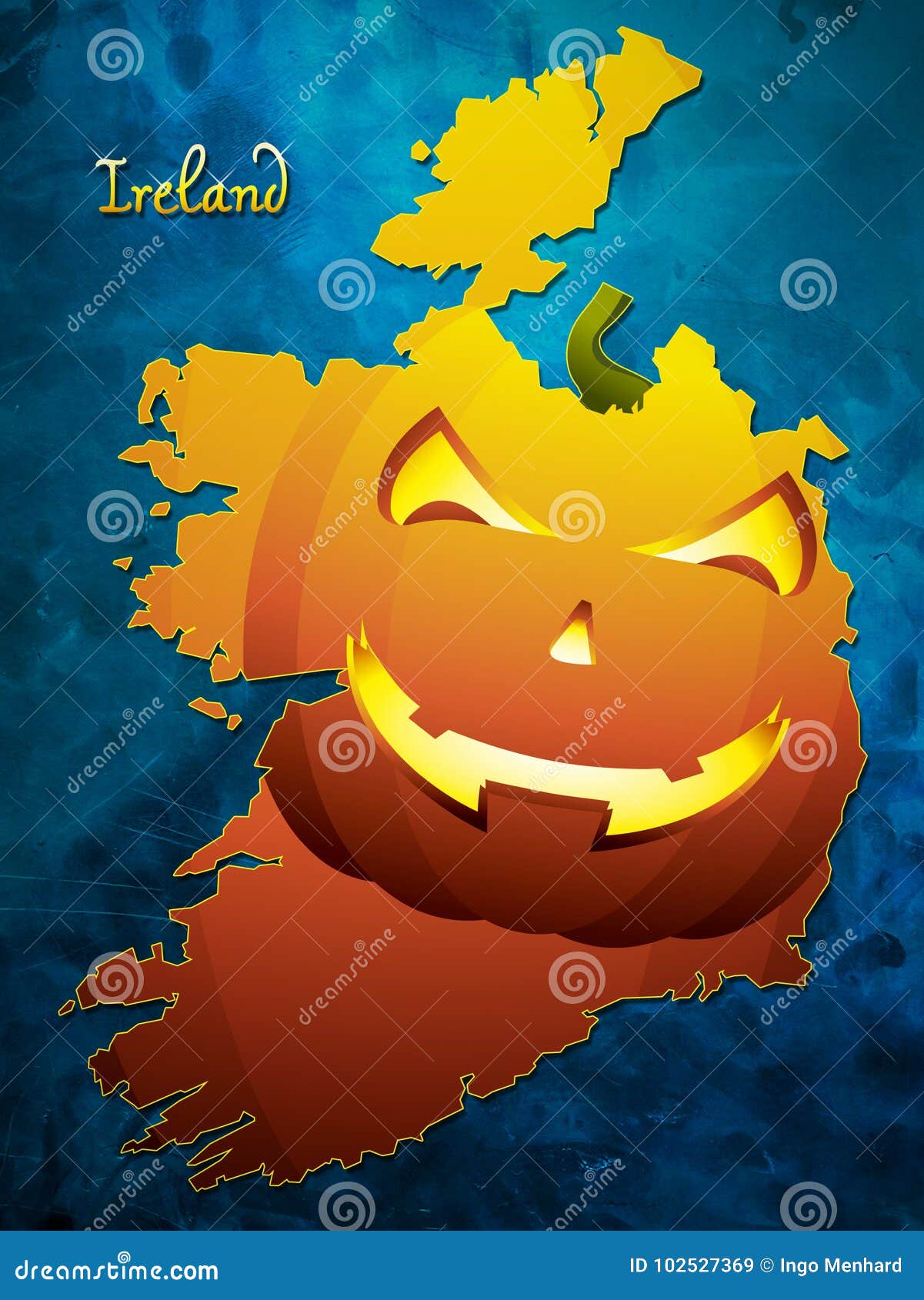 Ireland Halloween Map Illustration with Pumpkin Face Stock Illustration ...