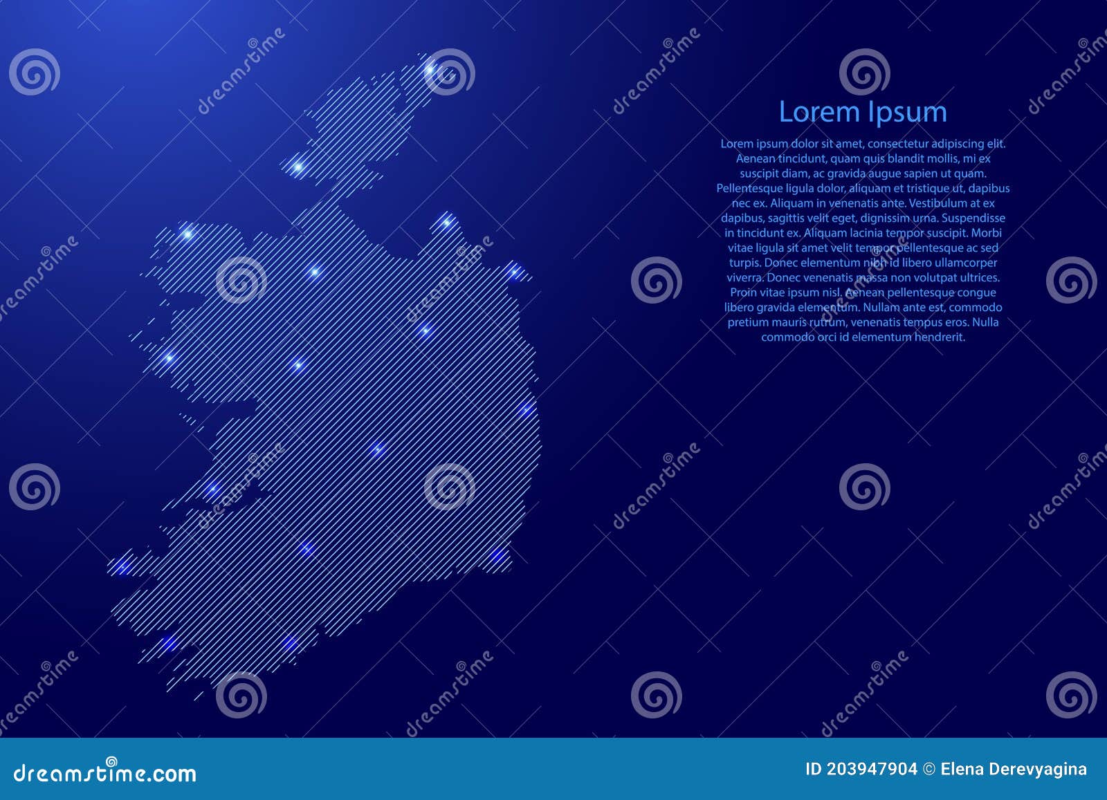 Ireland Map from Blue Pattern Slanted Parallel Lines and Glowing Space ...