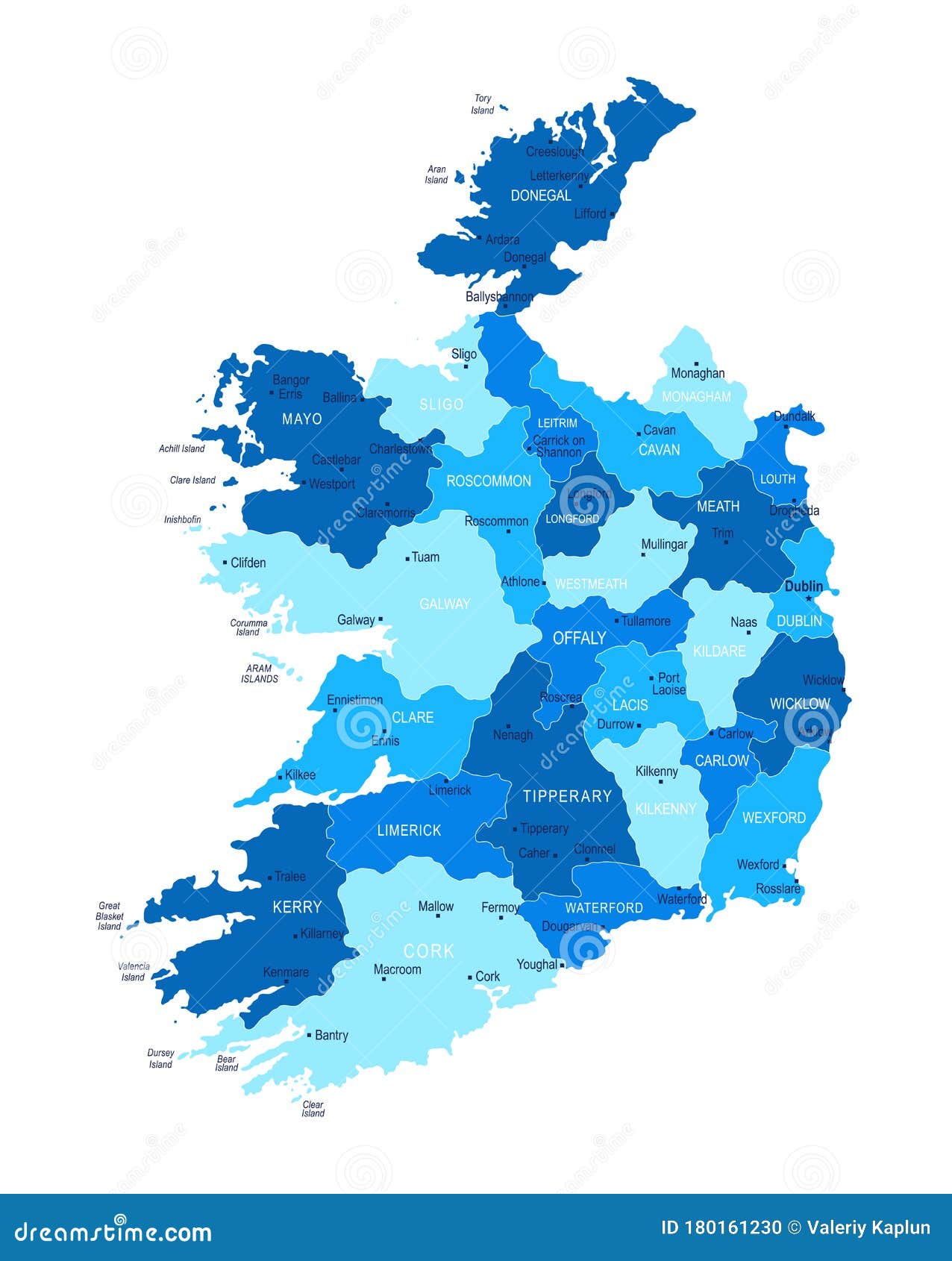 Ireland Map. Cities, Regions. Vector Stock Illustration - Illustration ...