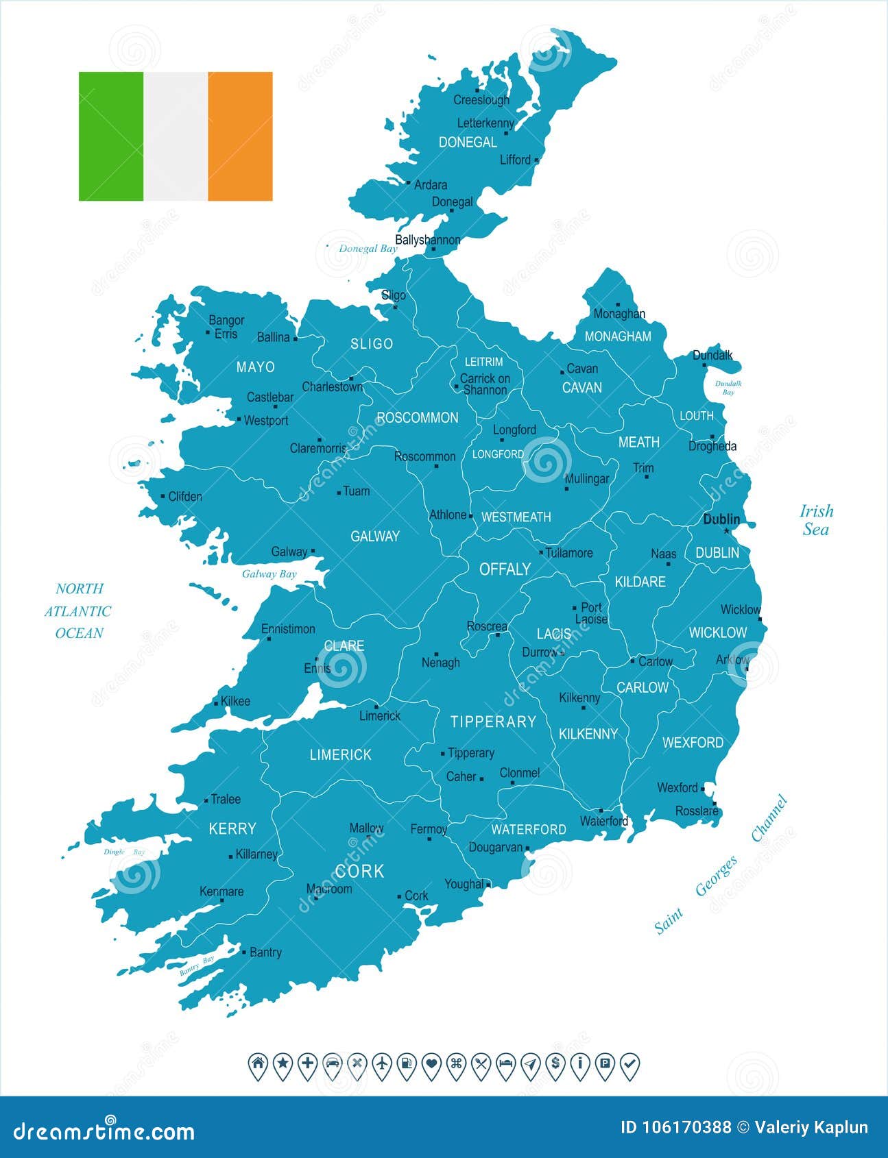 Ireland - Map and Flag - Detailed Vector Illustration Stock ...