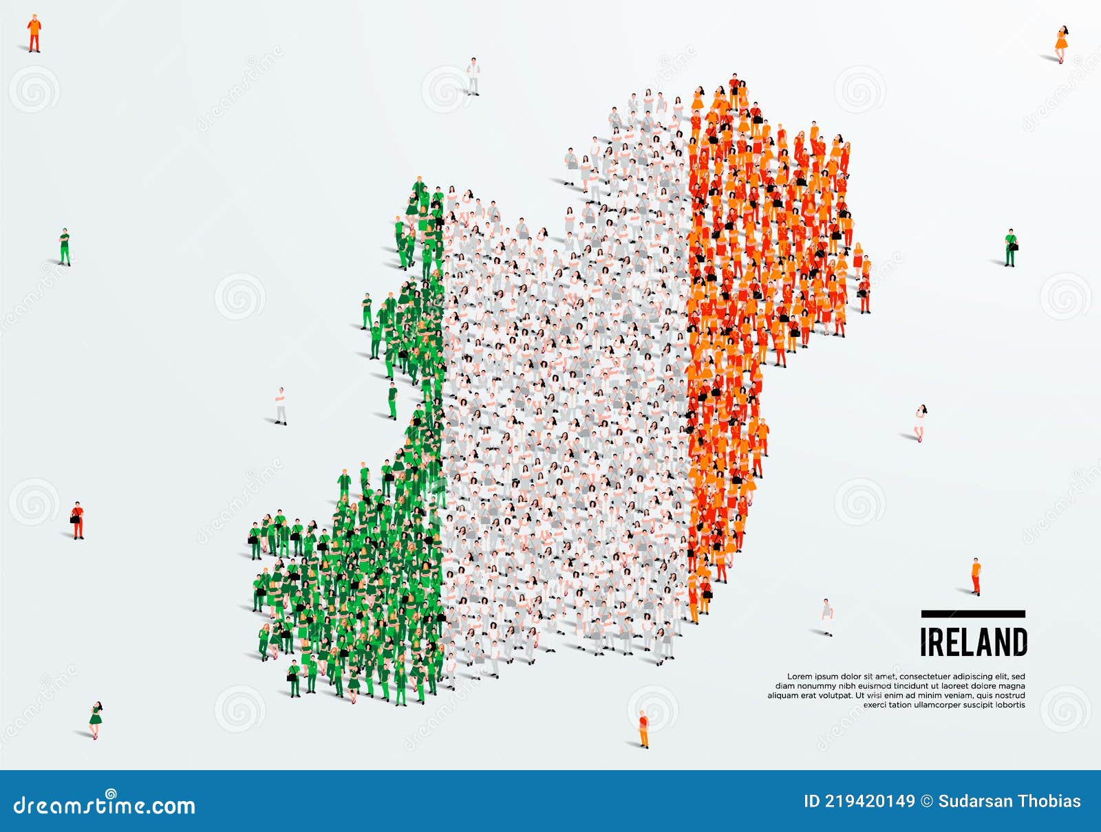 Ireland Map and Flag. a Large Group of People in the Ireland Flag Color ...