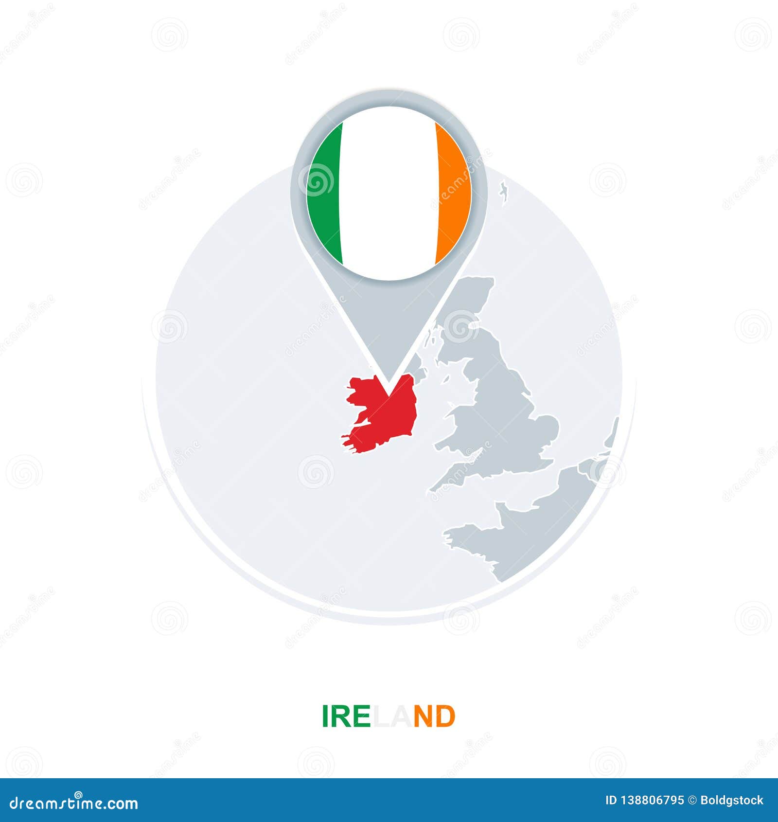 Ireland Map and Flag, Vector Map Icon with Highlighted Ireland Stock ...