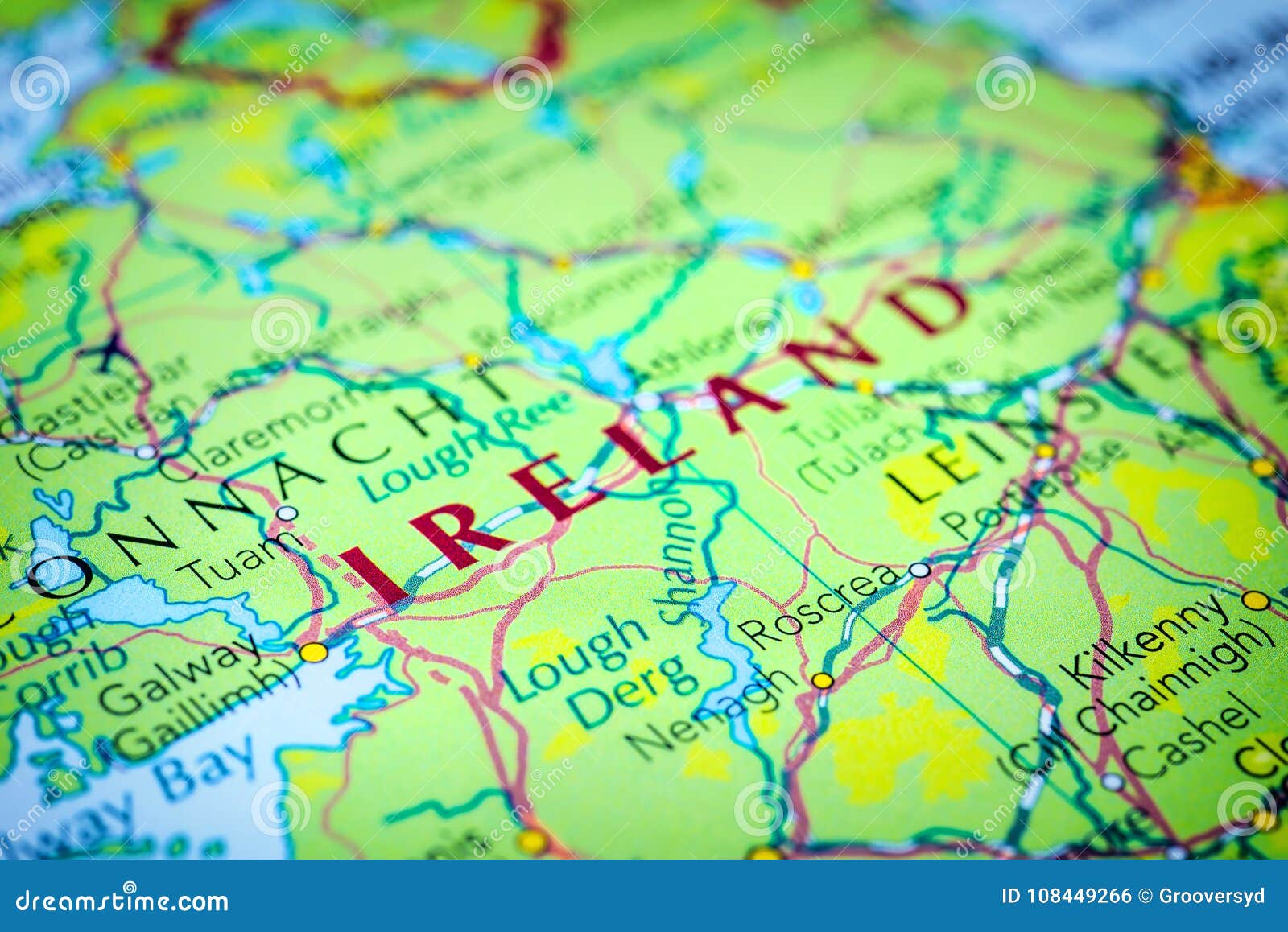 Ireland on a map stock photo. Image of closeup, europe - 108449266