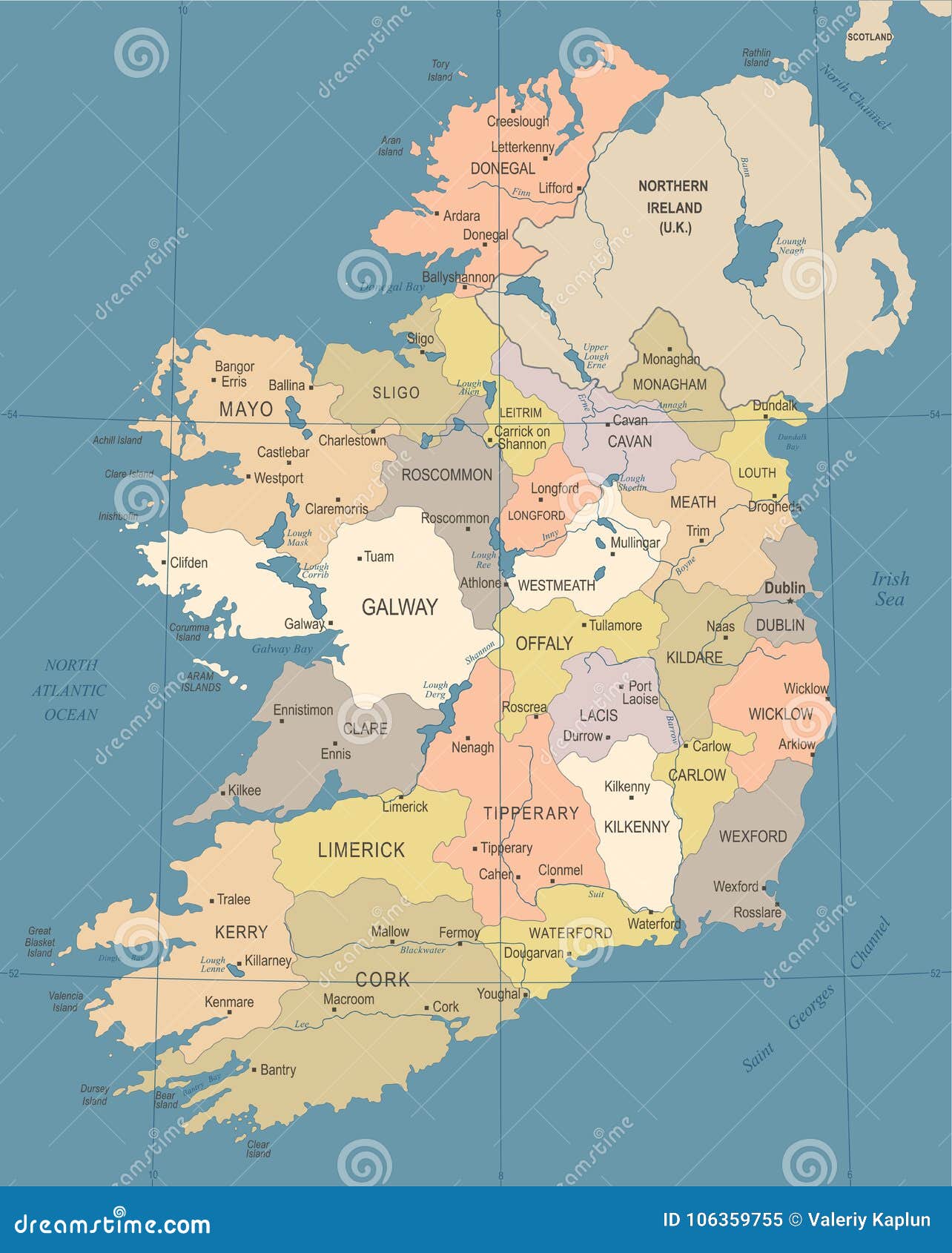Ireland Map - Vintage Detailed Vector Illustration Stock Illustration ...