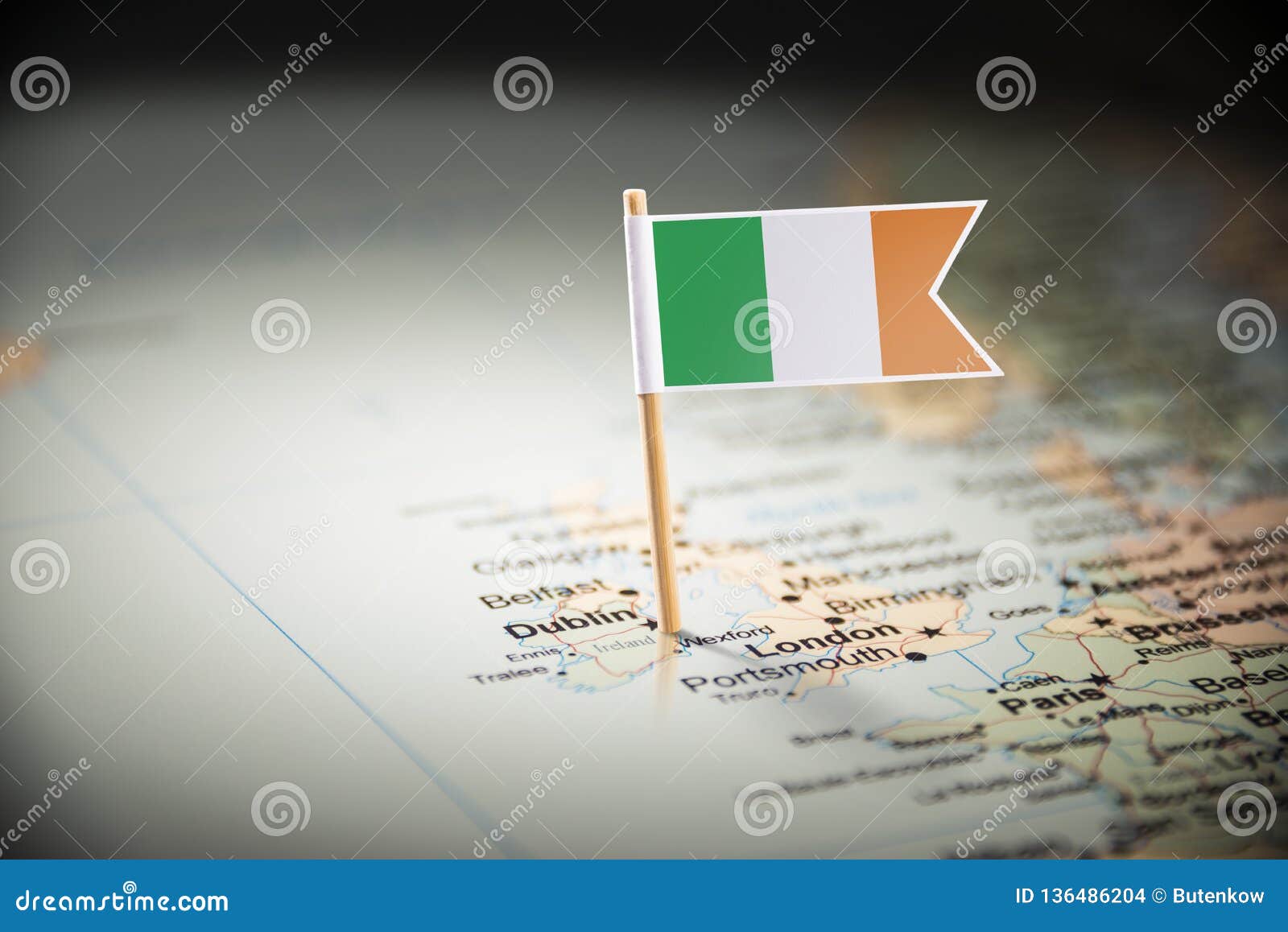 Ireland Marked with a Flag on the Map Stock Photo - Image of country ...