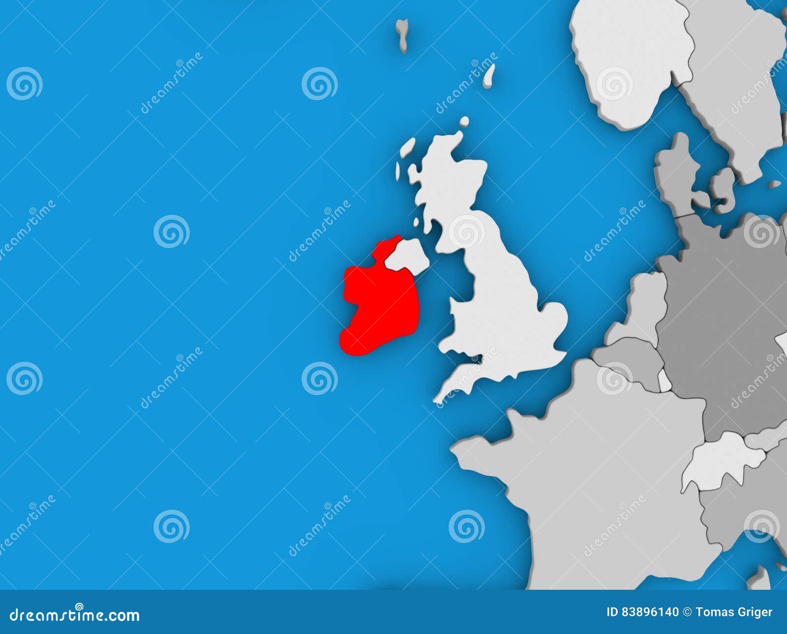 Ireland in red on globe stock illustration. Illustration of political ...