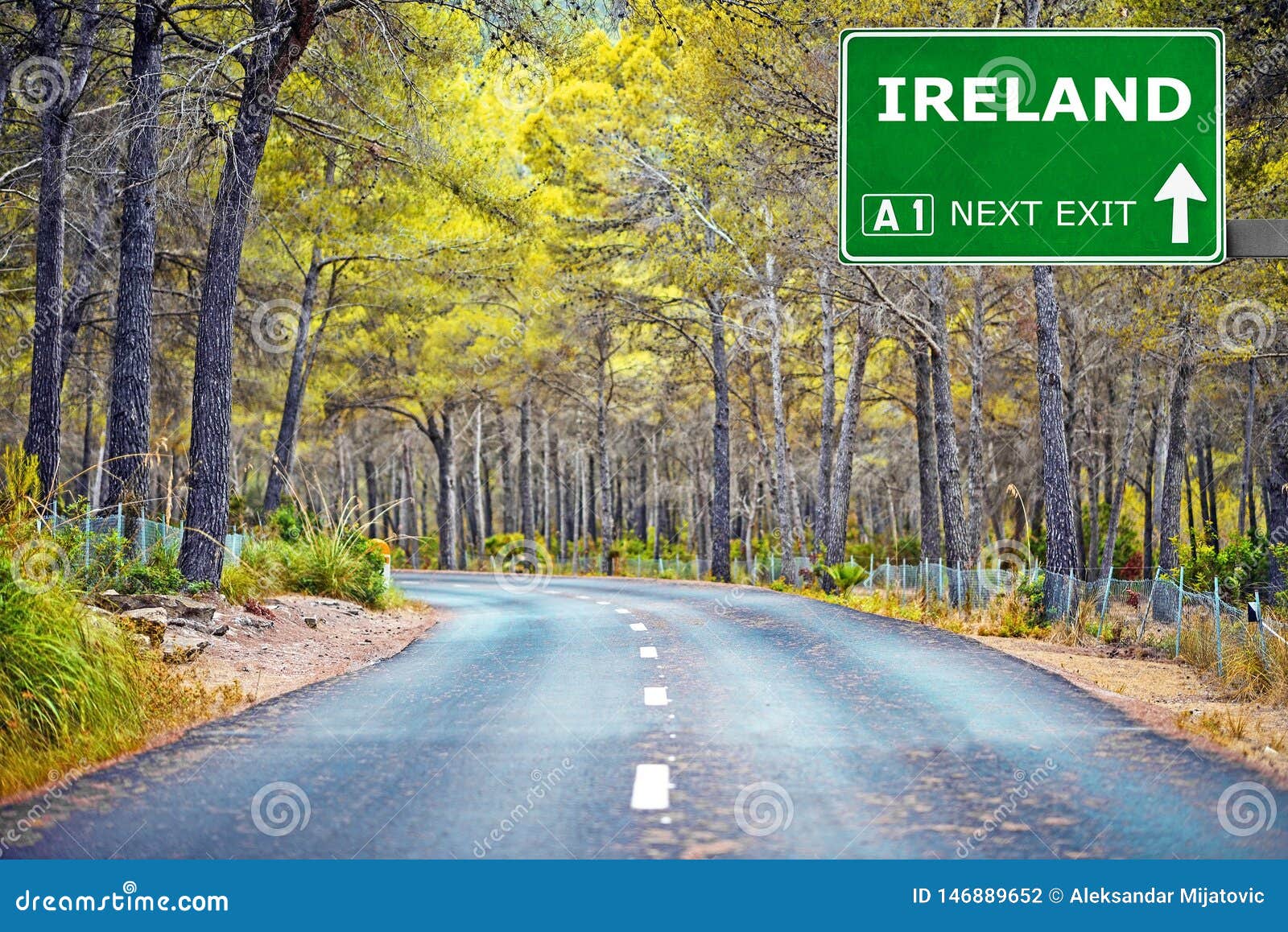 IRELAND Road Sign Against Clear Blue Sky Stock Photo - Image of forward ...