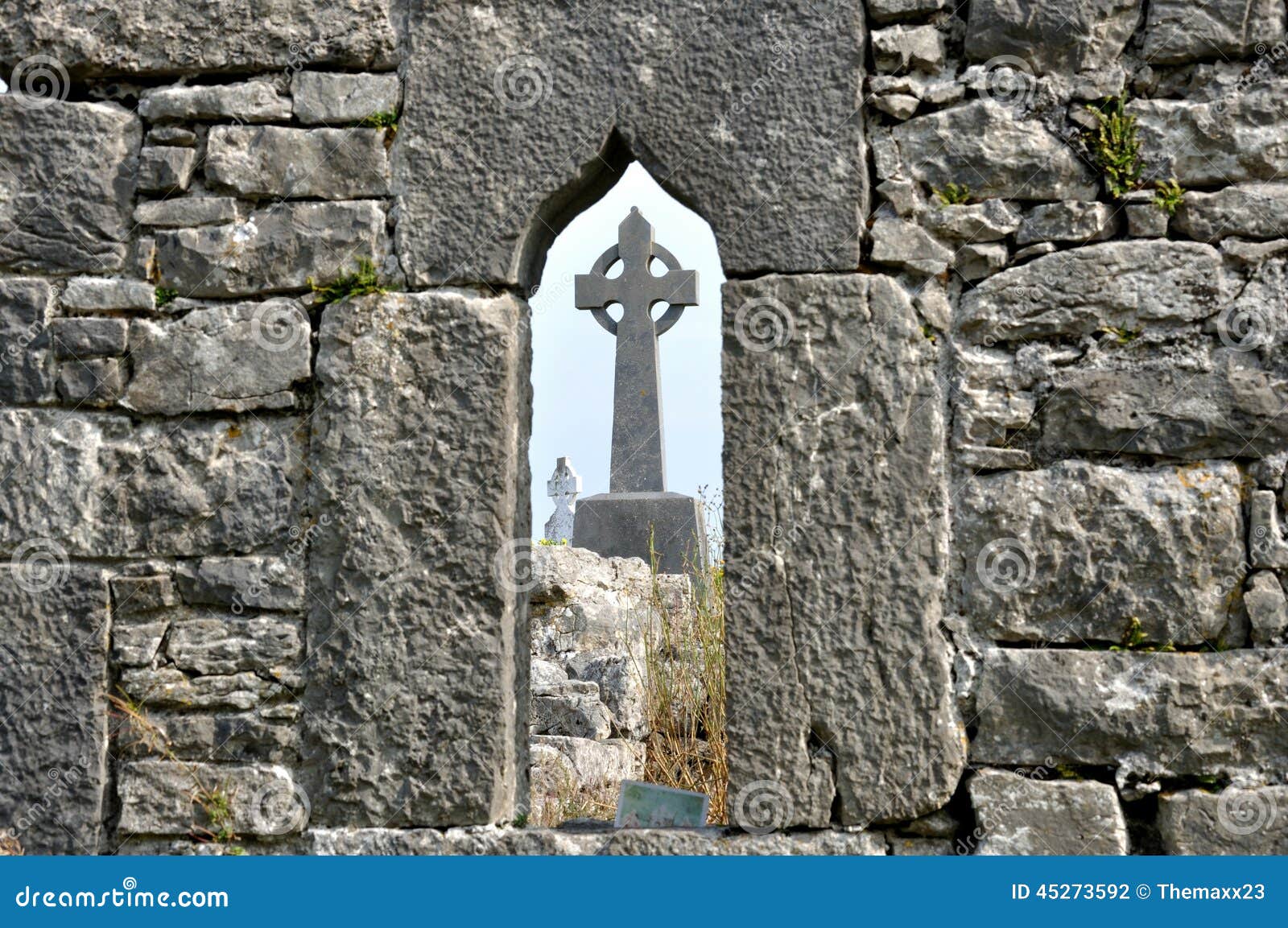 Ireland Ruins Window and Cross Stock Photo - Image of galway, death ...