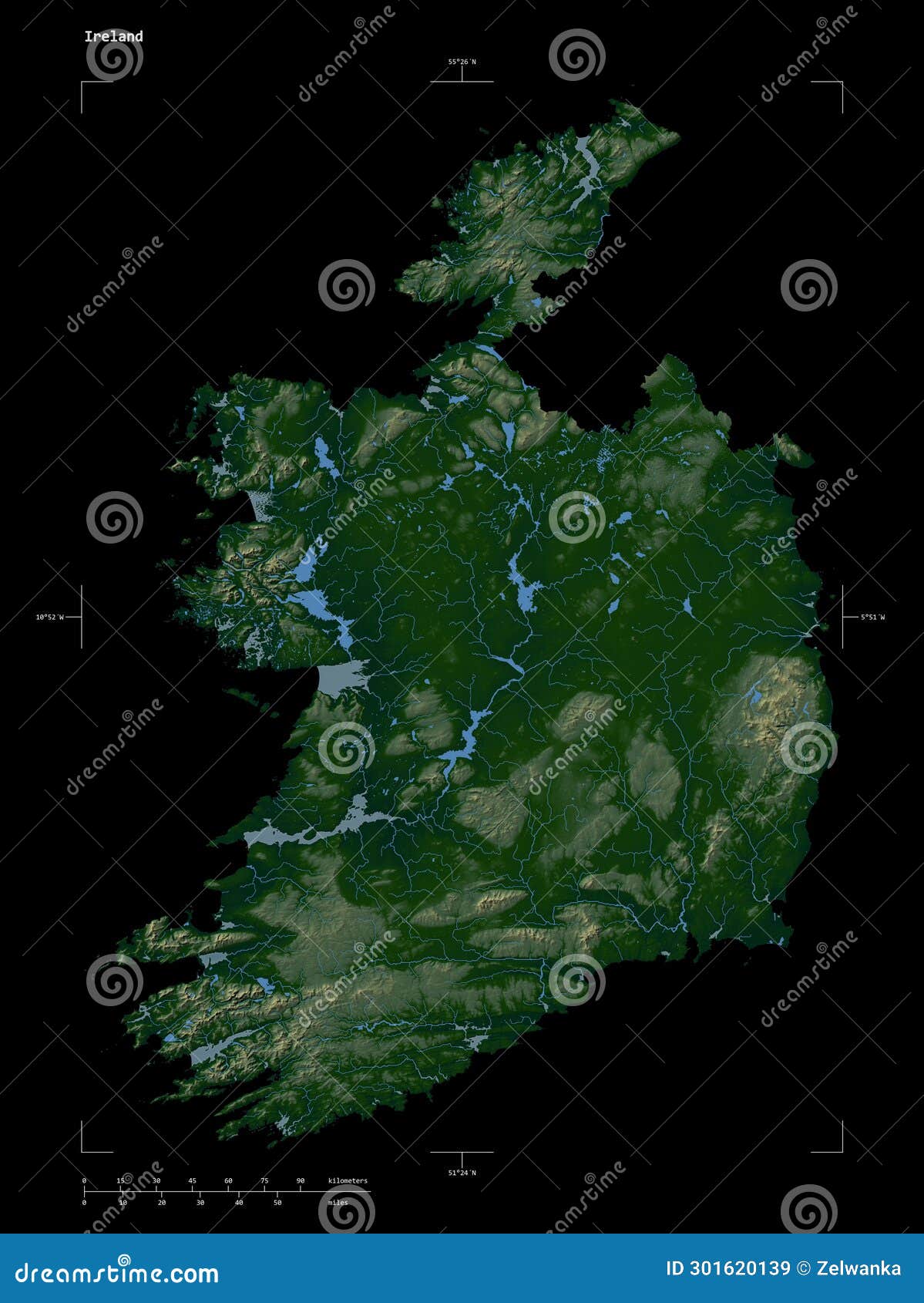 Ireland Shape on Black. Physical Stock Illustration - Illustration of ...