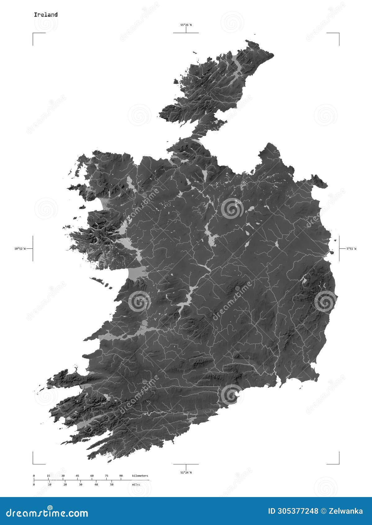 Ireland Shape on White. Grayscale Stock Illustration - Illustration of ...