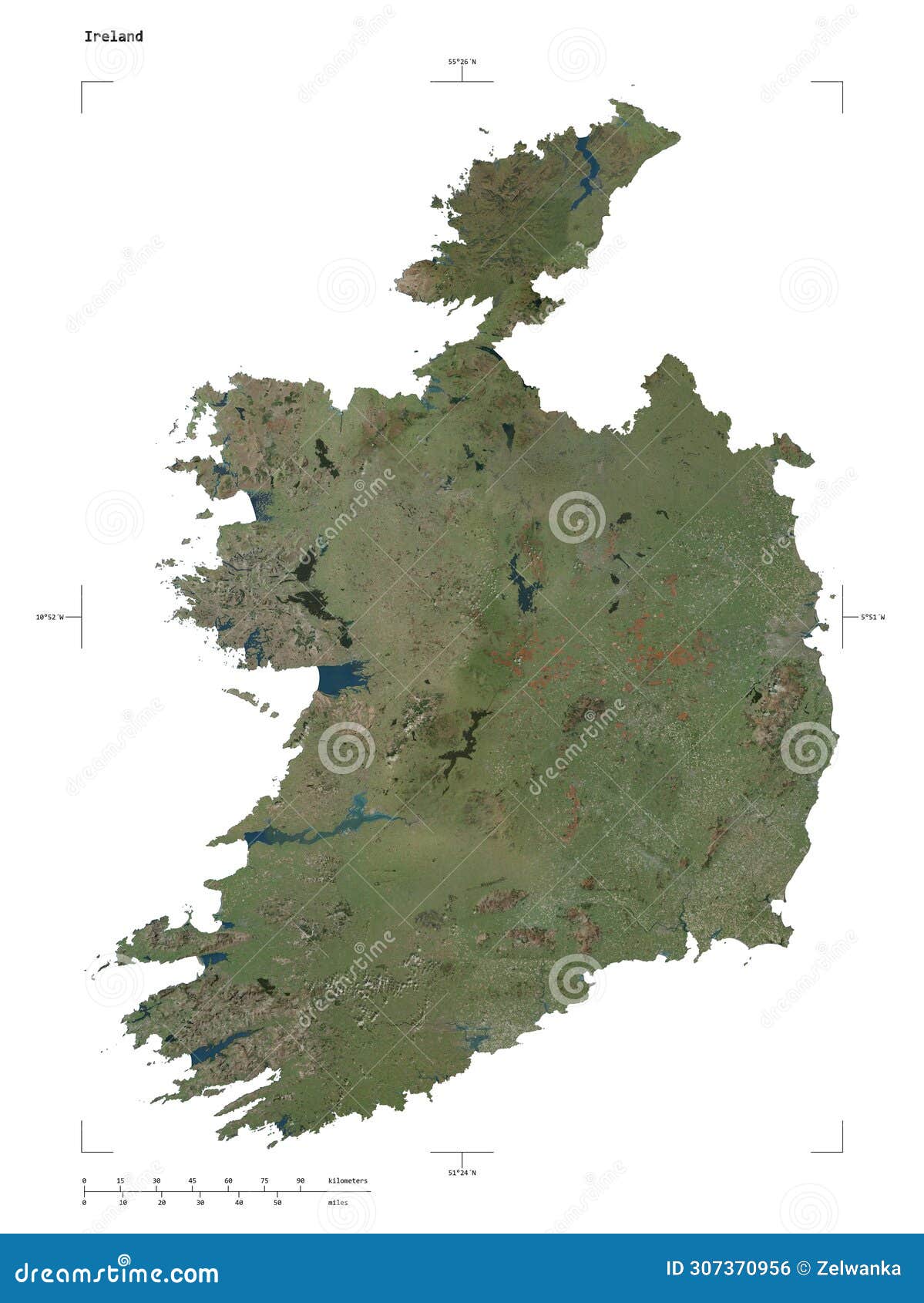 Ireland Shape on White. High-res Satellite Stock Illustration ...