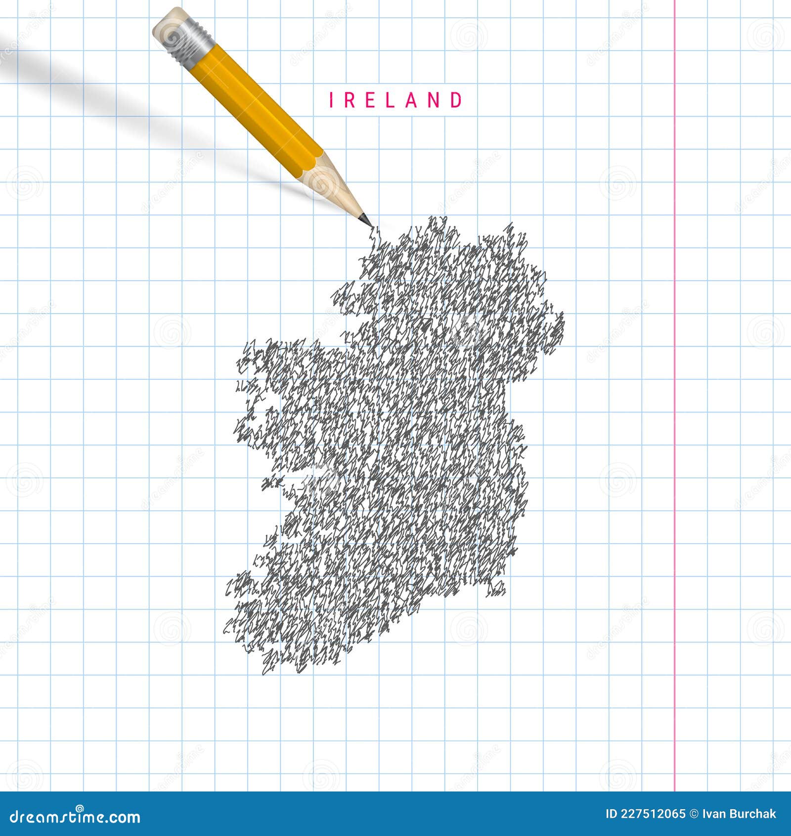 Ireland Sketch Scribble Vector Map Drawn On Checkered School Notebook ...