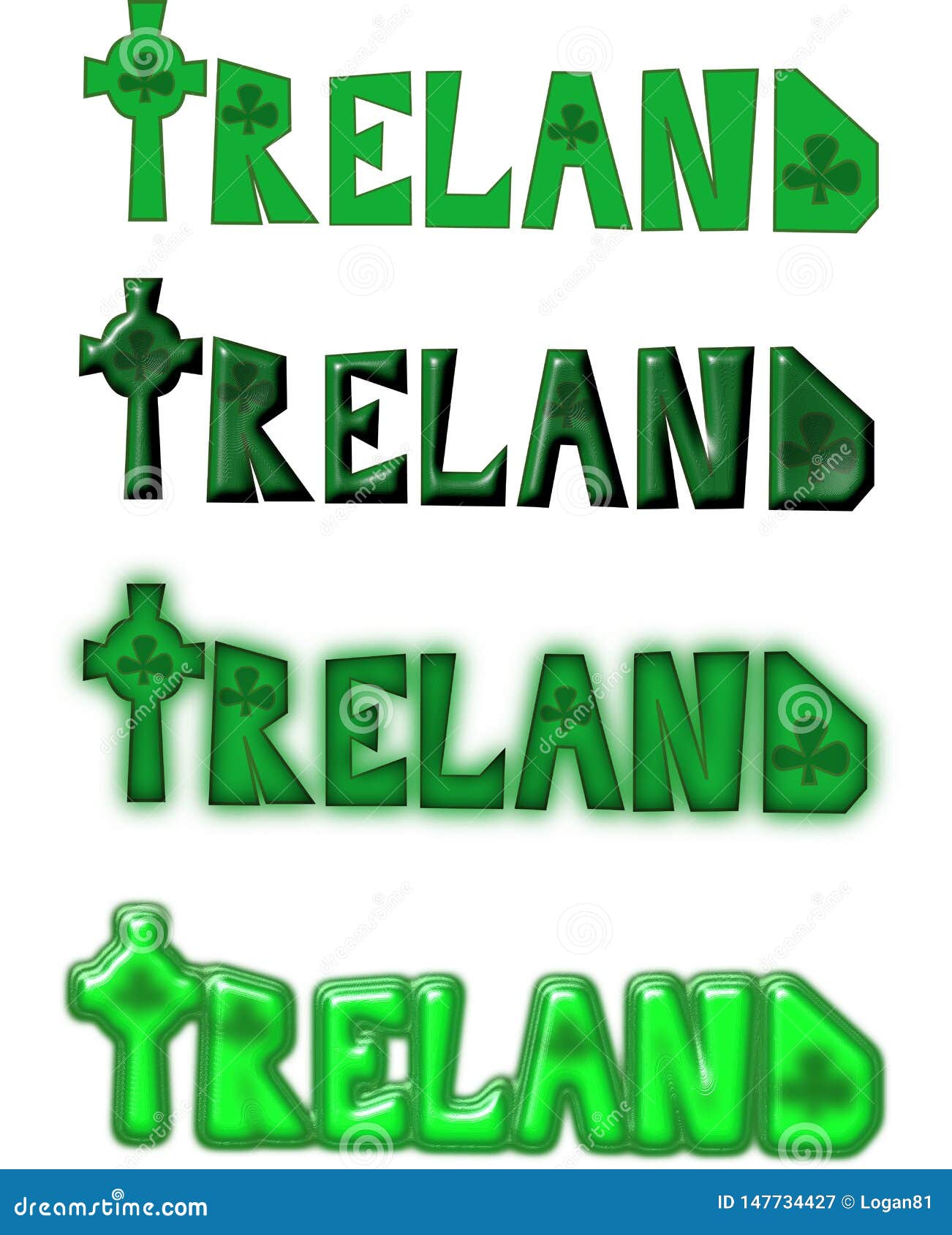 Ireland Text Set with Celtic Cross Stock Illustration - Illustration of ...