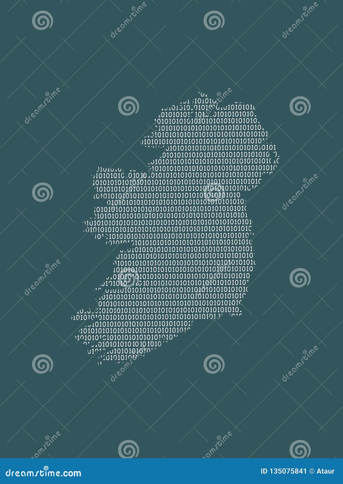 Ireland Vector Map Using White Binary Digits on Dark Background To Mean ...