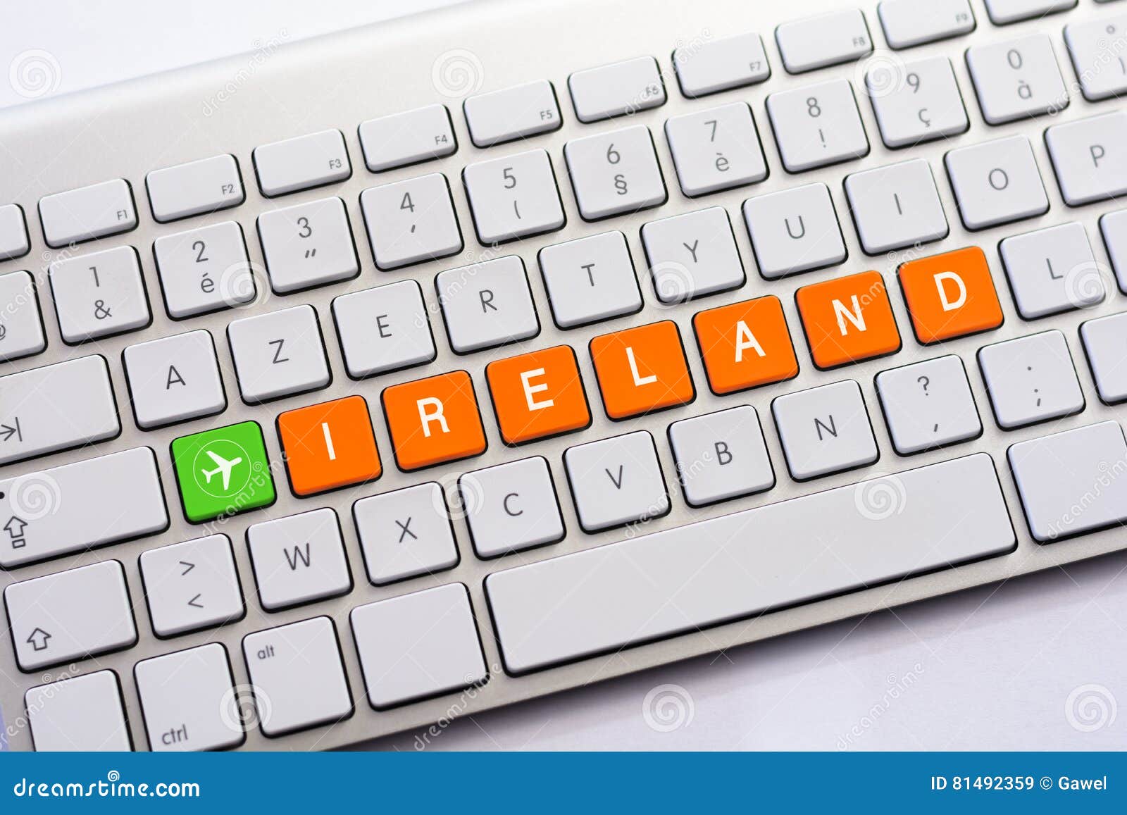 IRELAND Writing on White Keyboard with a Aircraft Sketch Stock Image ...