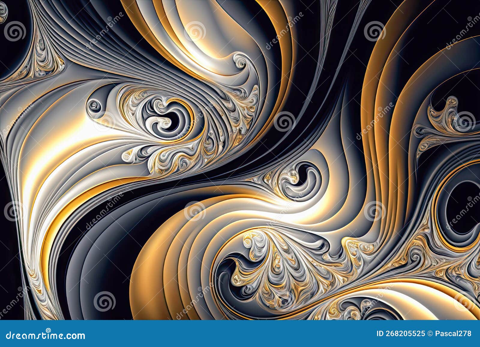 Iridescent Abstract Background, with Gold and Silver Swirls Over Black Stock Illustration ...