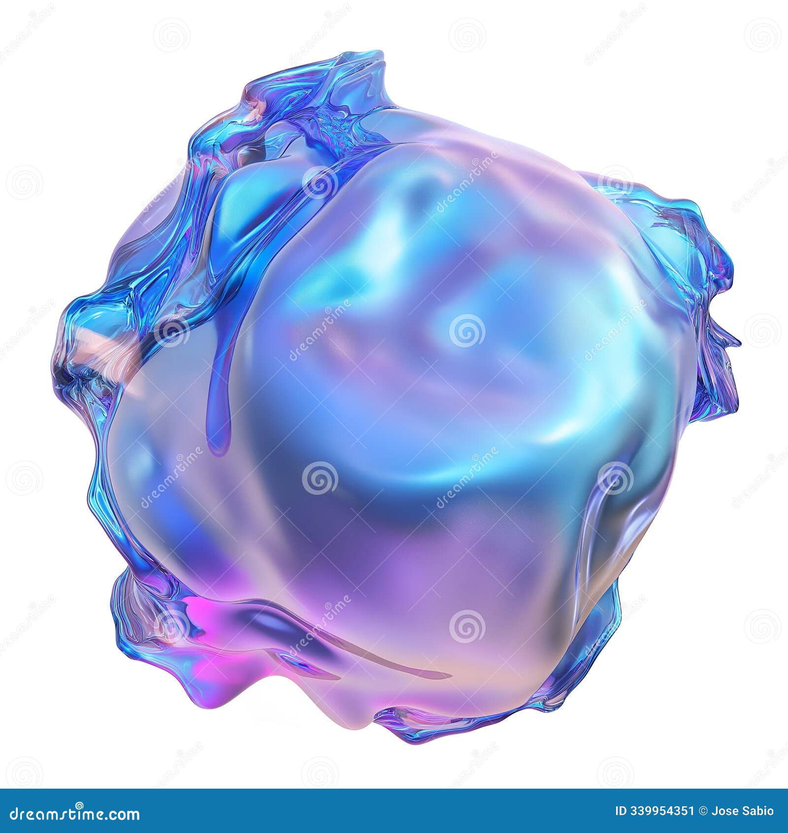An Iridescent Blue and Purple Blob with an Irregular Shape, on a White Background, 3D Render ...