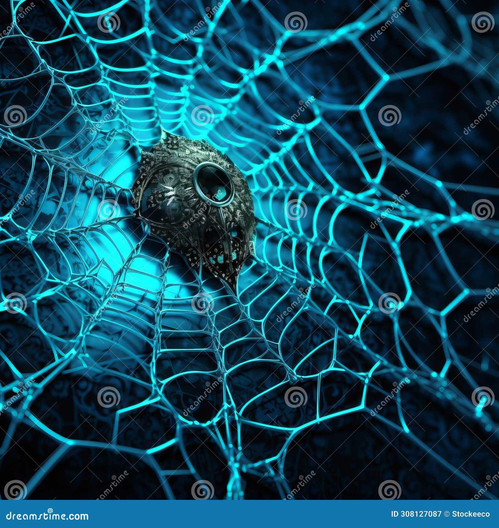 Iridescent Blue Spider Web: Cybersteampunk Web Security Background ...