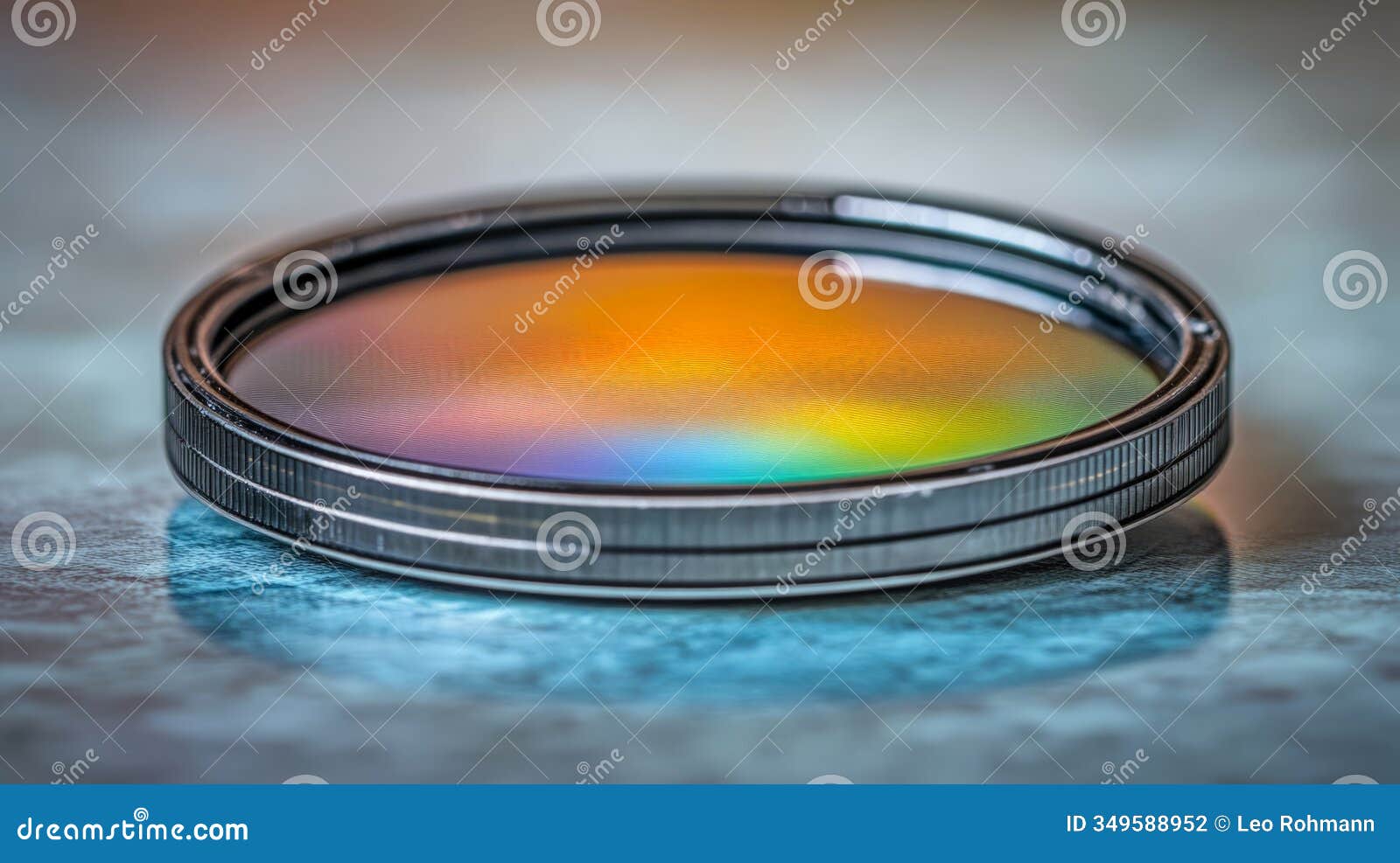 Iridescent Camera Filter Placed on a Sleek Metallic Surface ...
