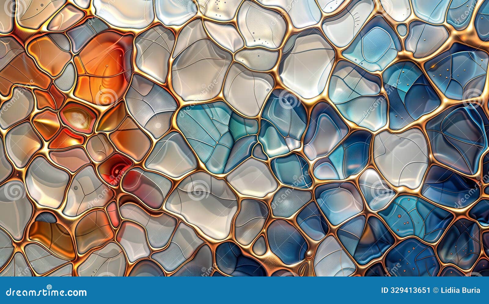Iridescent Cell Structures with Gold Borders, Generative Ai Stock ...
