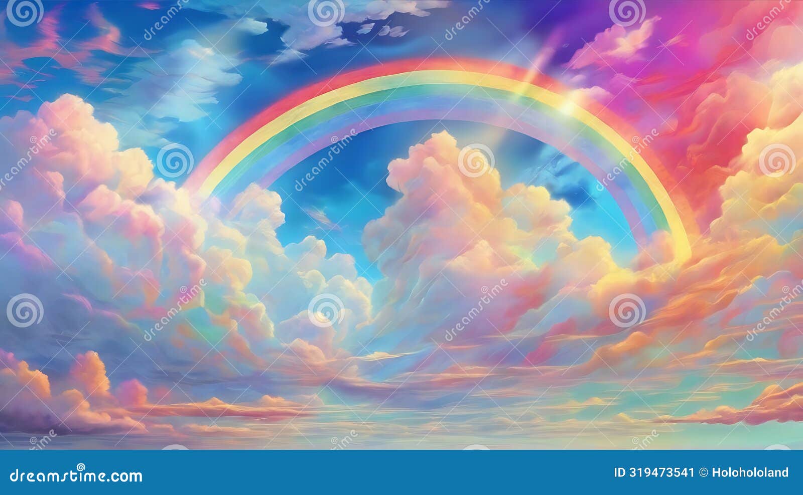 Iridescent Clouds and Rainbow on the Sky. There is Sunlight Reflect on ...