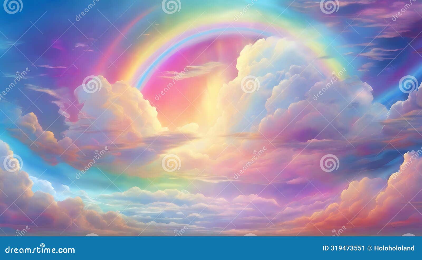 Iridescent Clouds and Rainbow on the Sky. There is Sunlight Reflect on ...