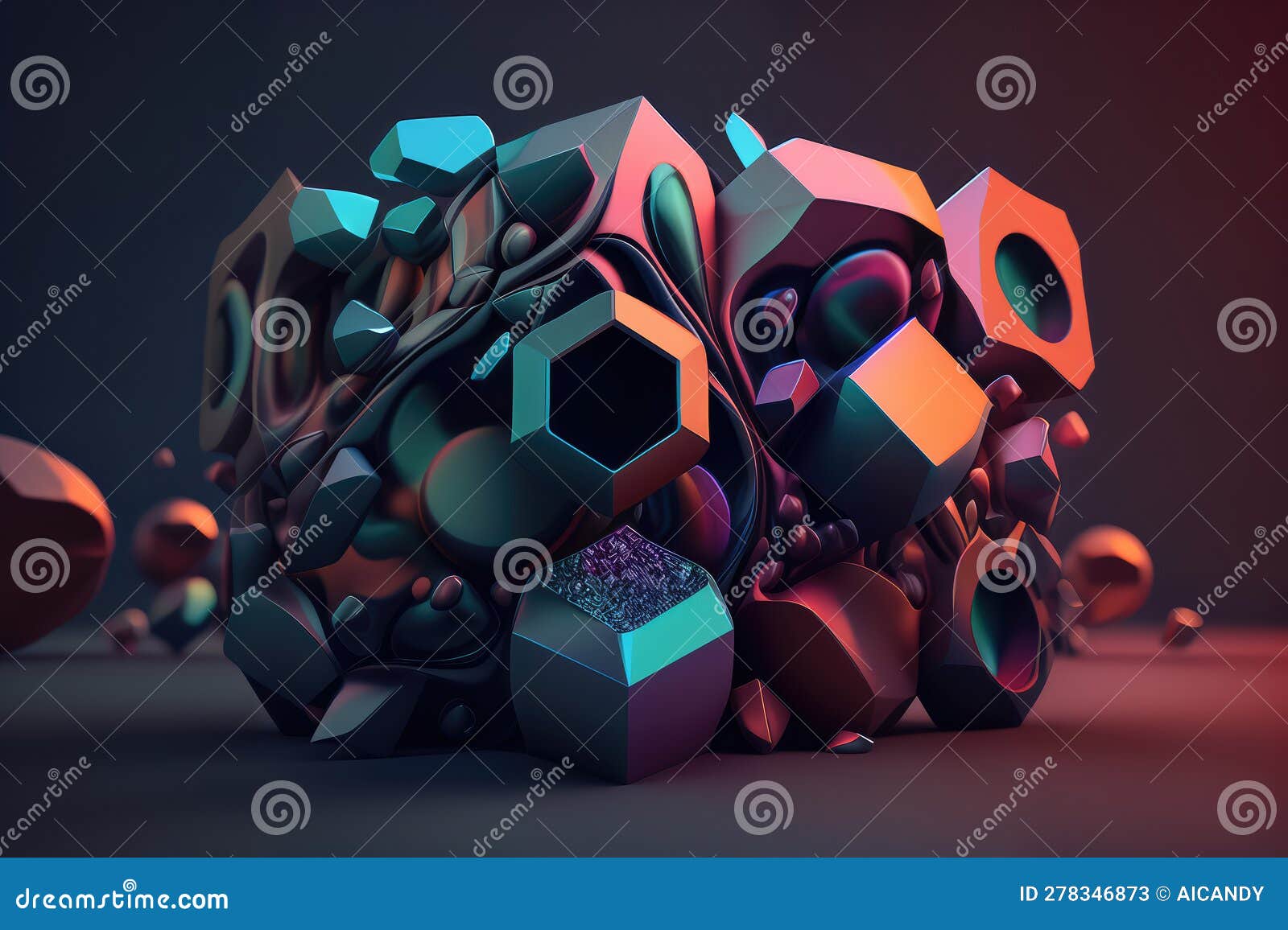 Iridescent 3D Forms in a Gradient Universe Stock Illustration ...