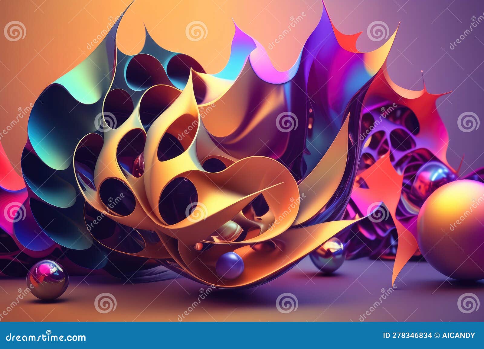 Iridescent 3D Forms in a Gradient Universe Stock Illustration ...