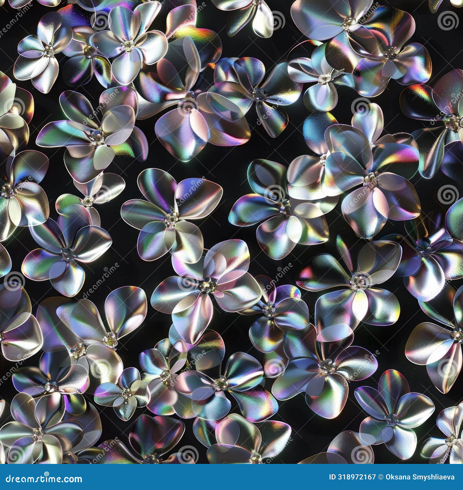 Iridescent Floral Pattern on Black Backdrop Stock Image - Image of ...