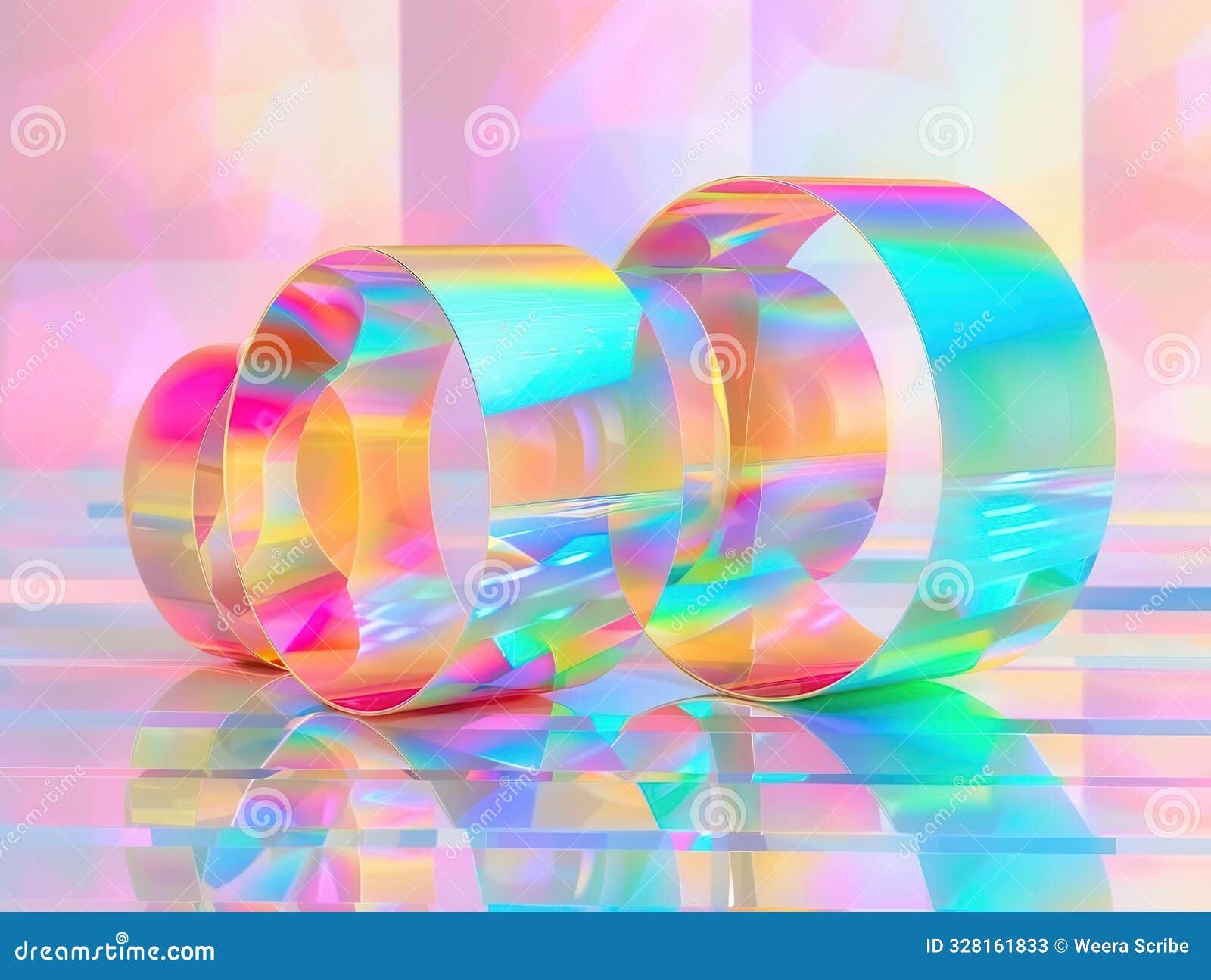 An Iridescent Holo Abstract 3D Shape Composition with a Rainbow Color ...