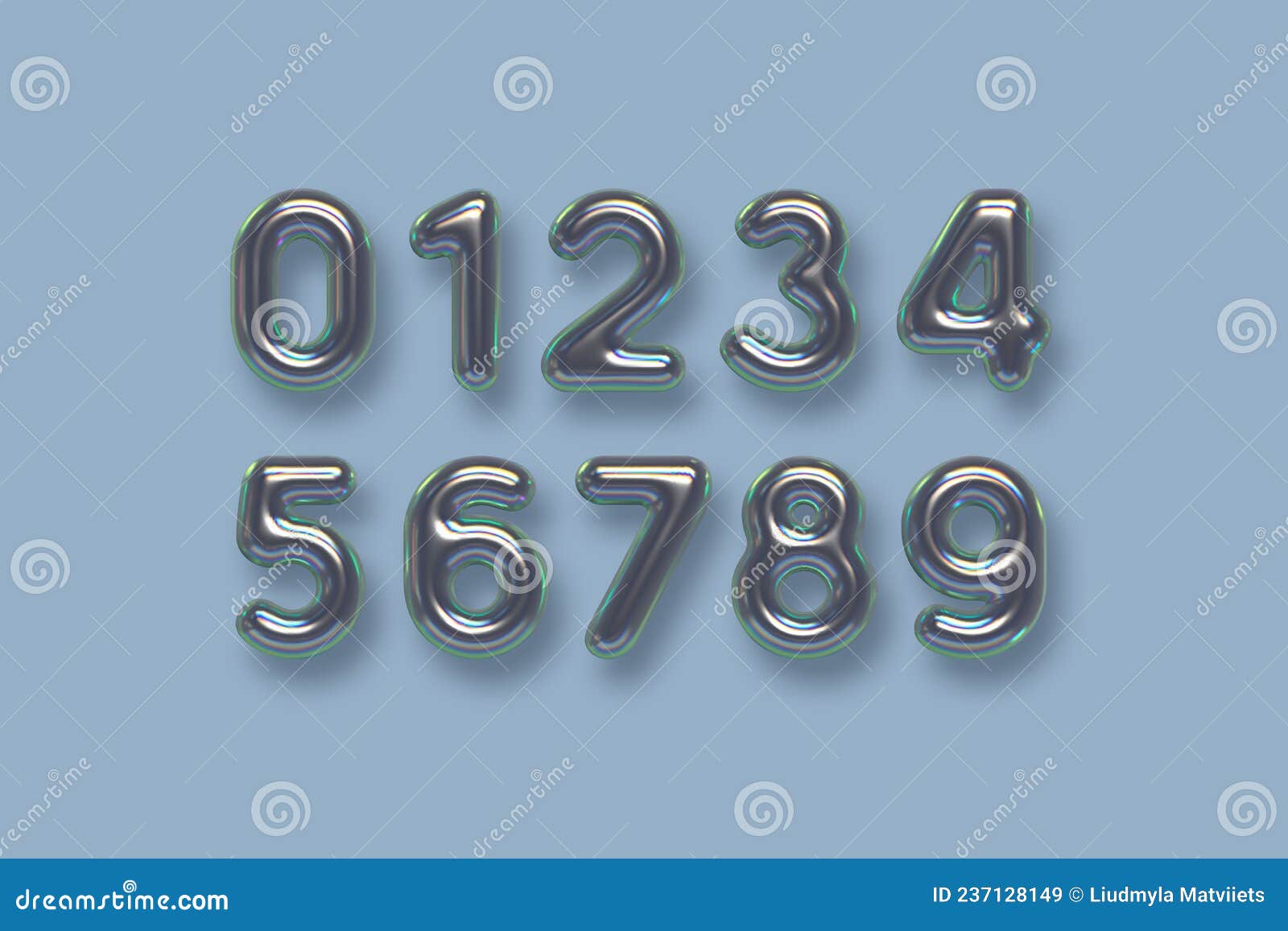 Iridescent Metal Numbers Vector Set. Stock Vector - Illustration of ...